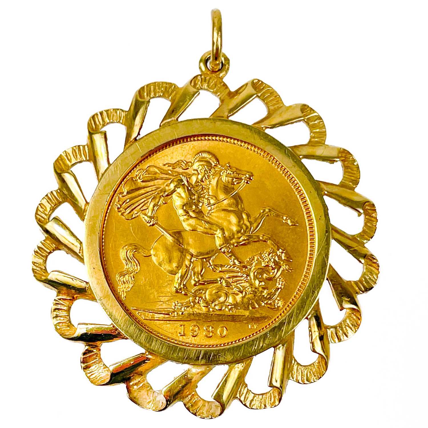 Lot 128 - A 9ct mounted 1980 full sovereign gold coin
