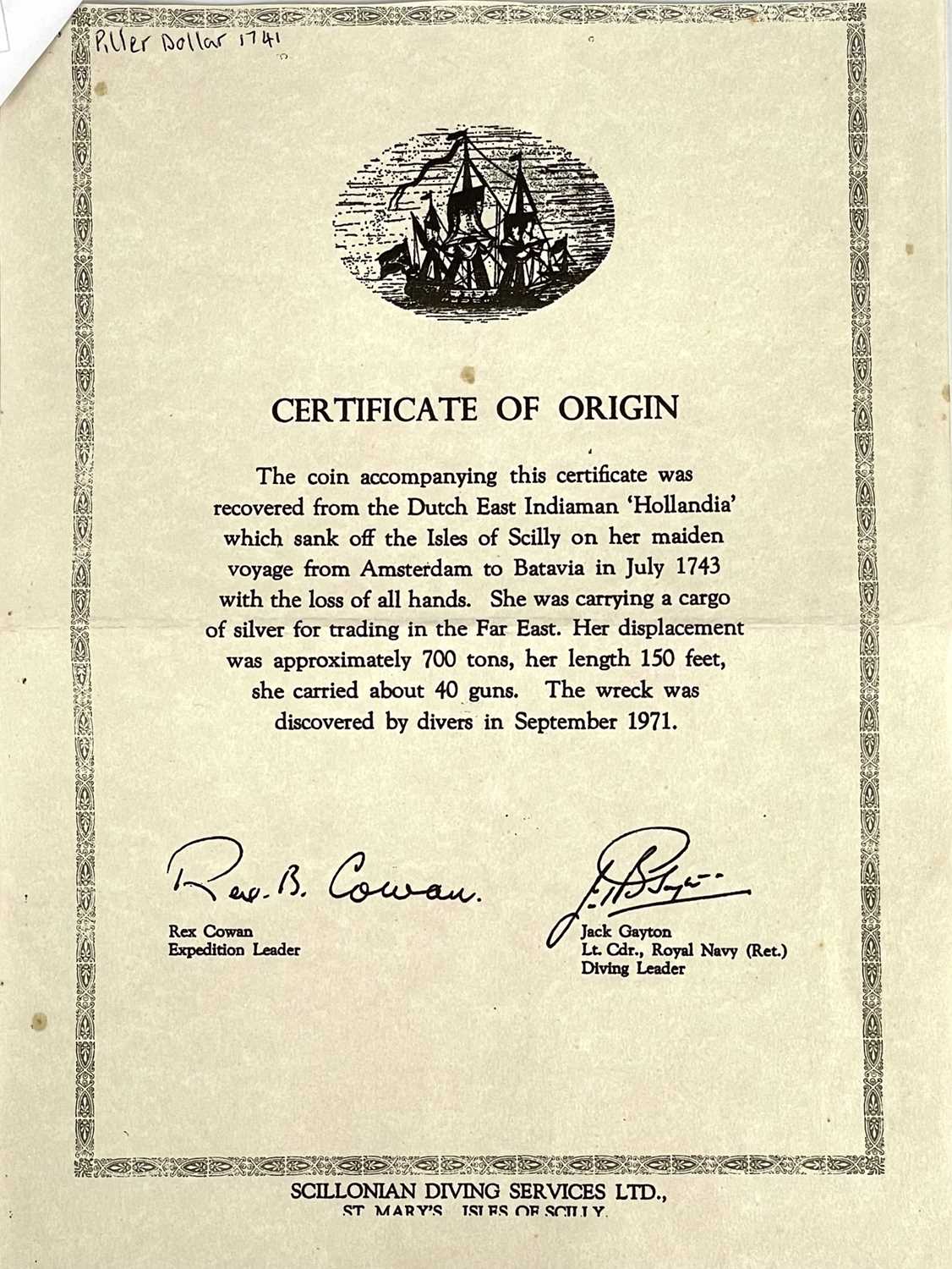 Lot 54 - "Hollandia" shipwreck sunk 1743.