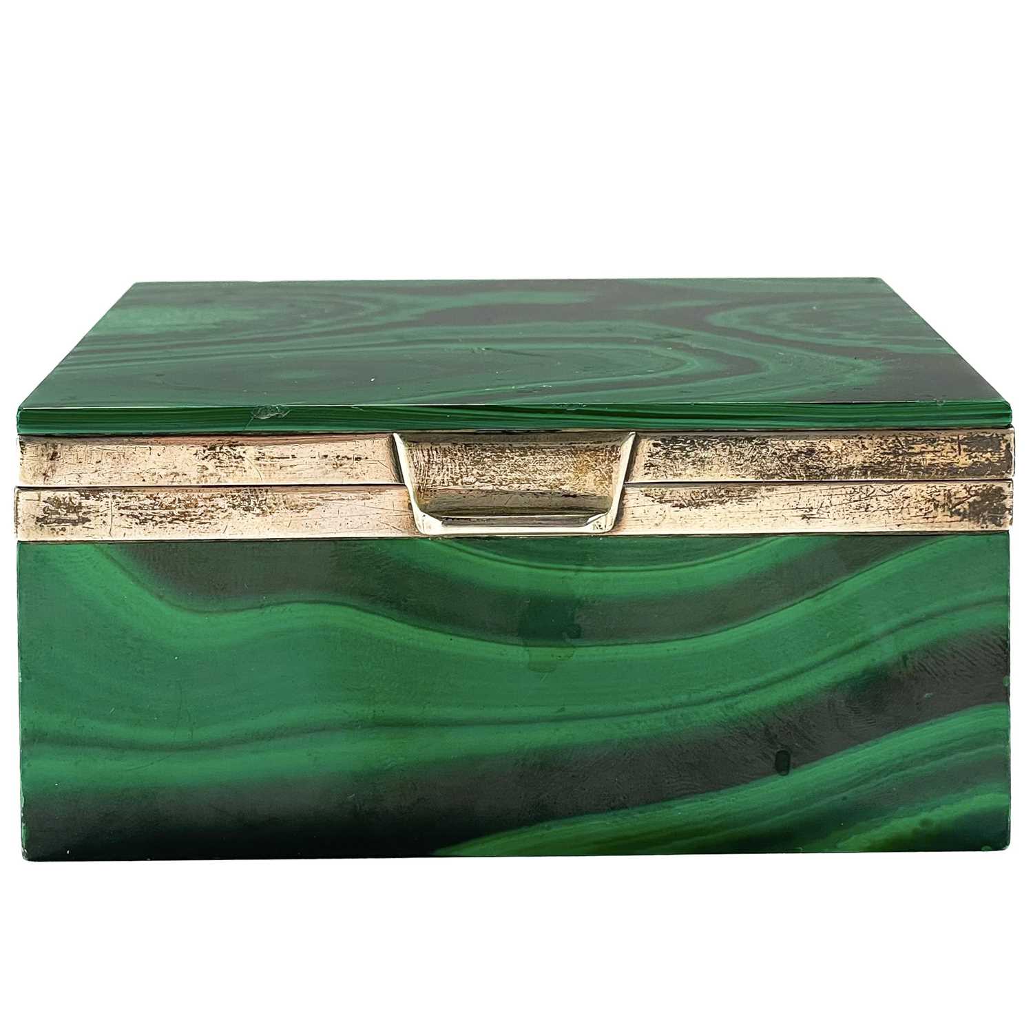 Lot 12 - A silver mounted rectangular malachite hinged