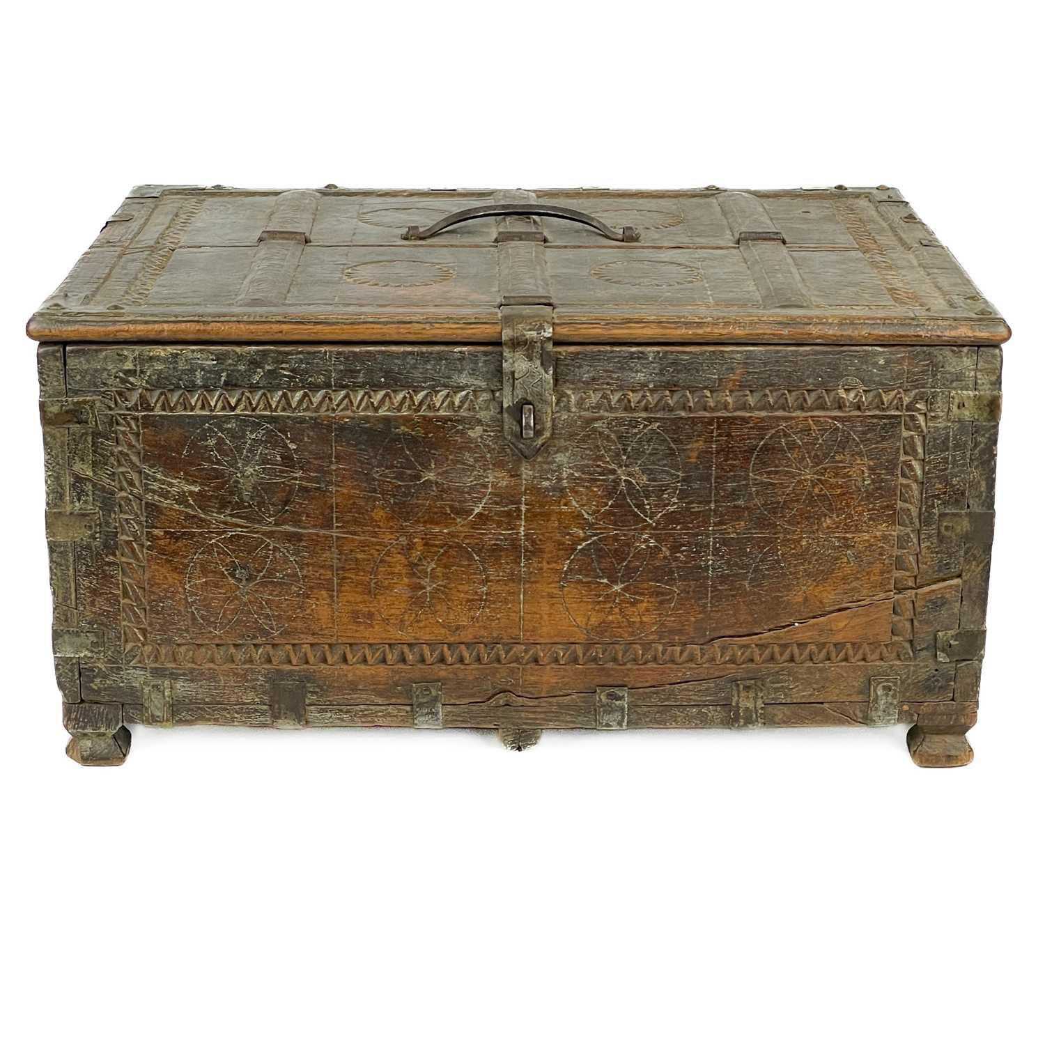 Lot 141 - An Indian carved wood wedding chest, 19th