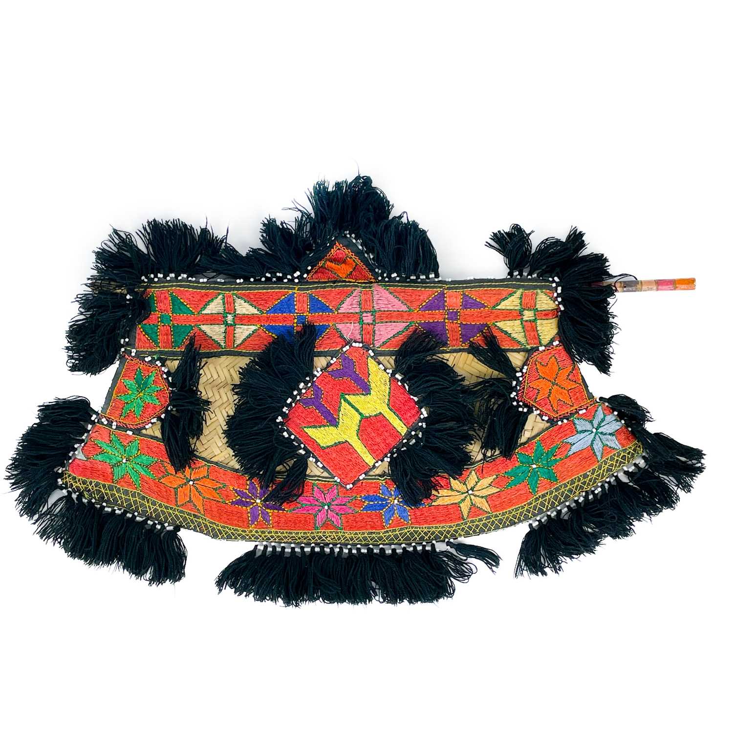 Lot 53 - An Uzbek embroidered palm leaf fan, early