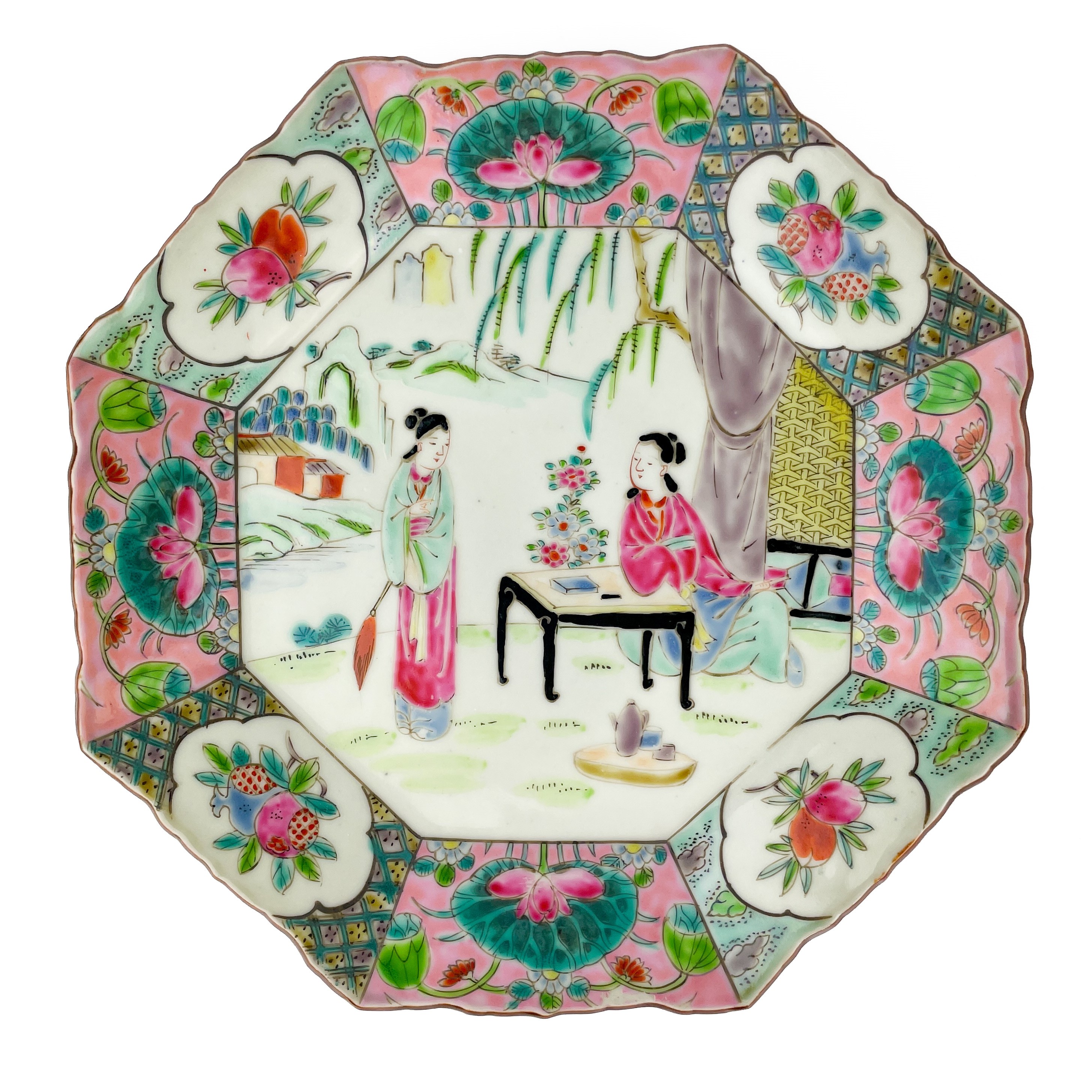 Lot 376 - A Chinese famille rose octagonal plate,