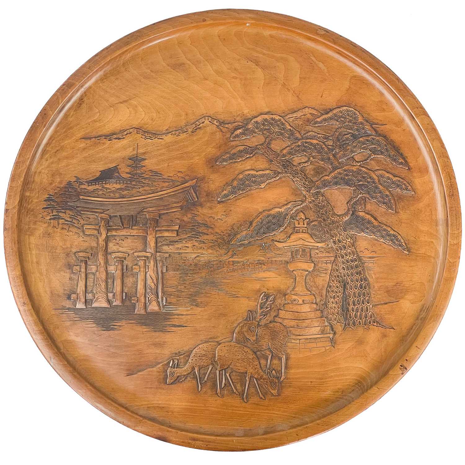 Lot 430 - A Chinese carved elm plaque, early 20th