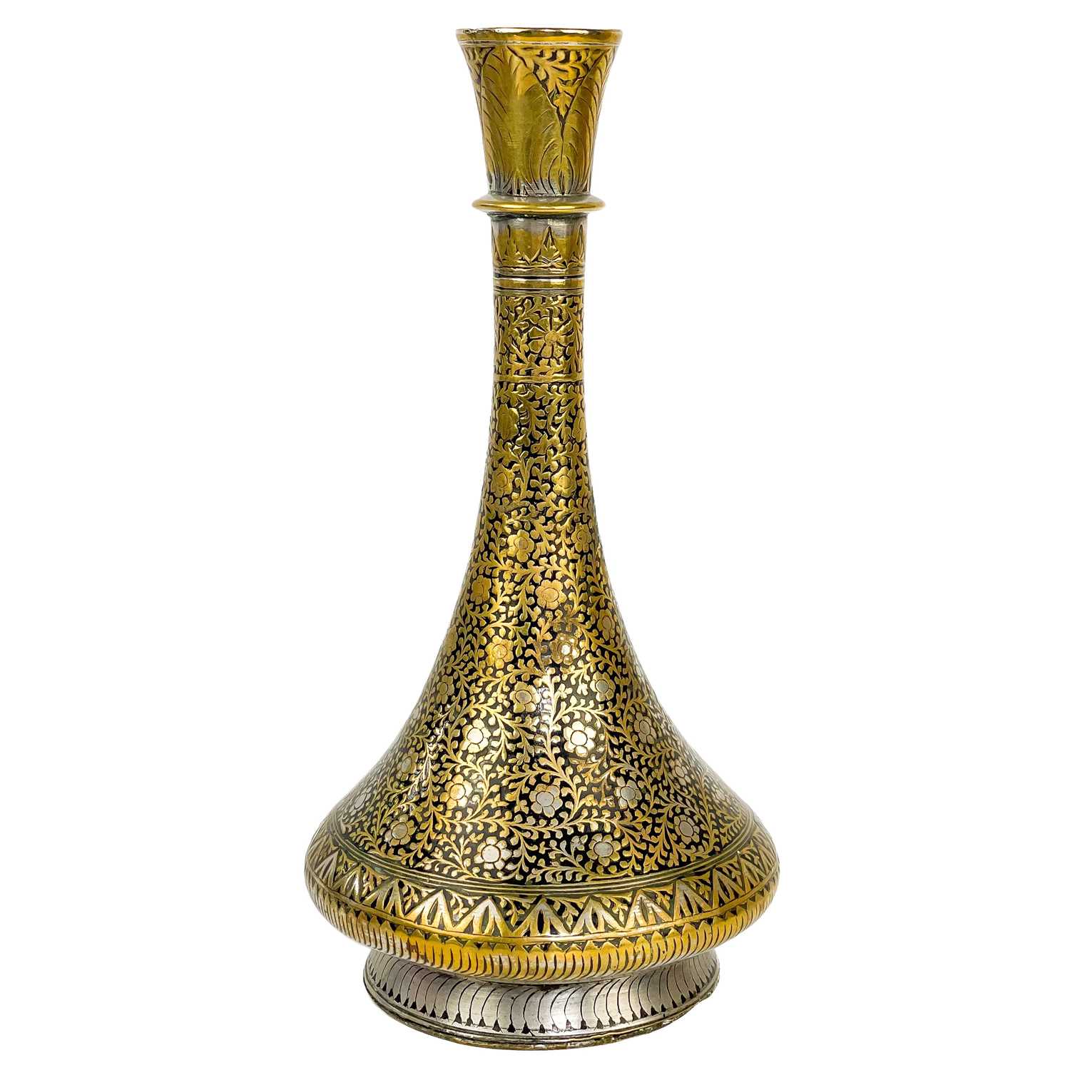 Lot 221 - An Indian bidri brass and silver inlaid vase,