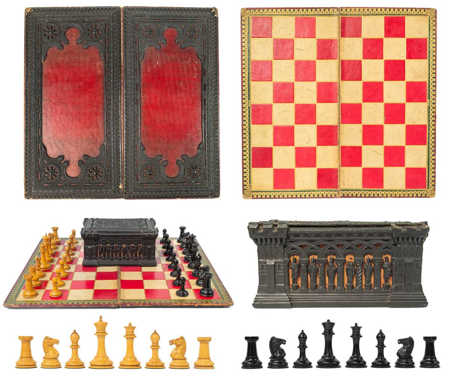 Lot 3 - A Staunton box wood and ebony chess set and