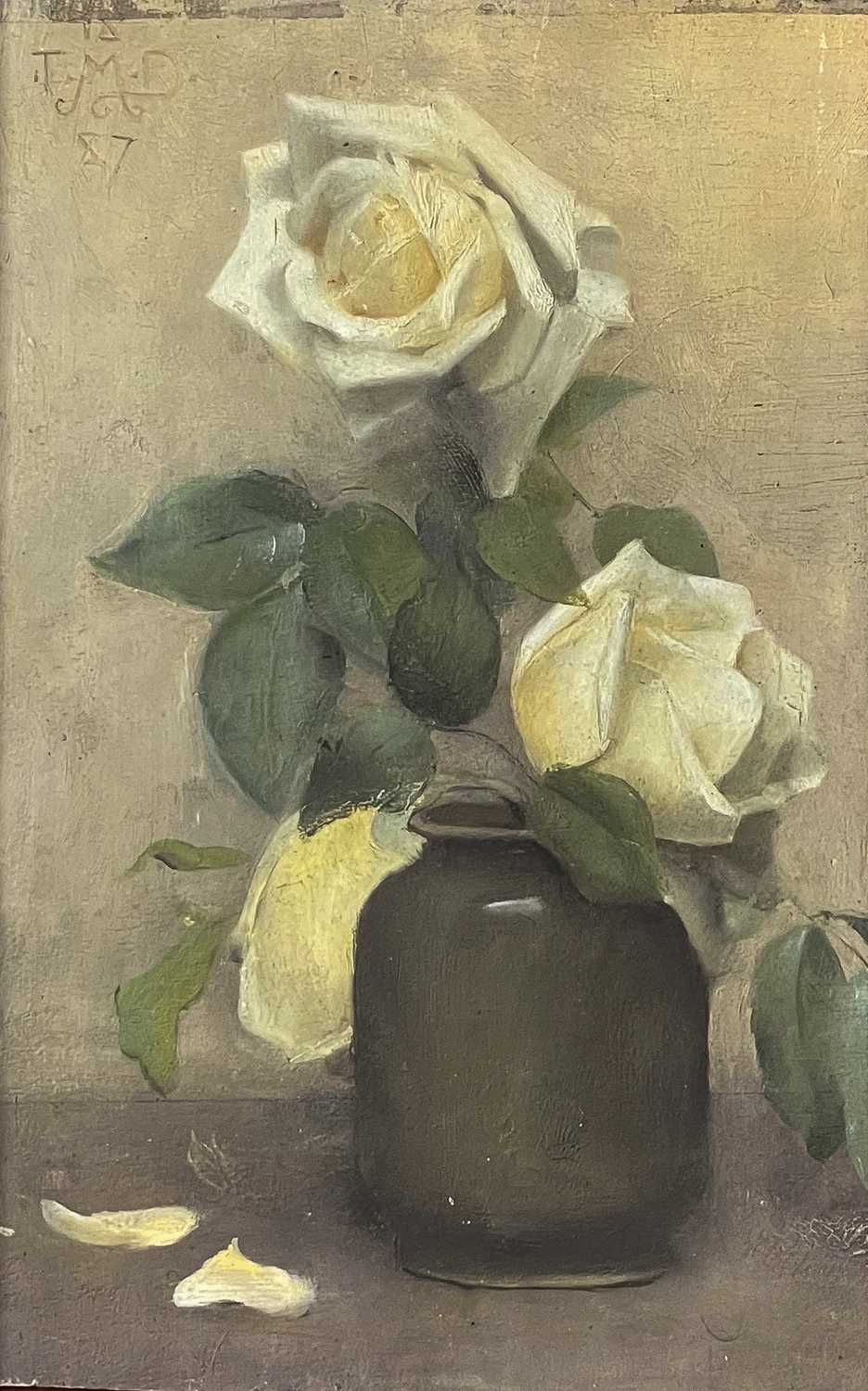 Lot 360 - Thomas Millie DOW 1848-1919 White roses in a