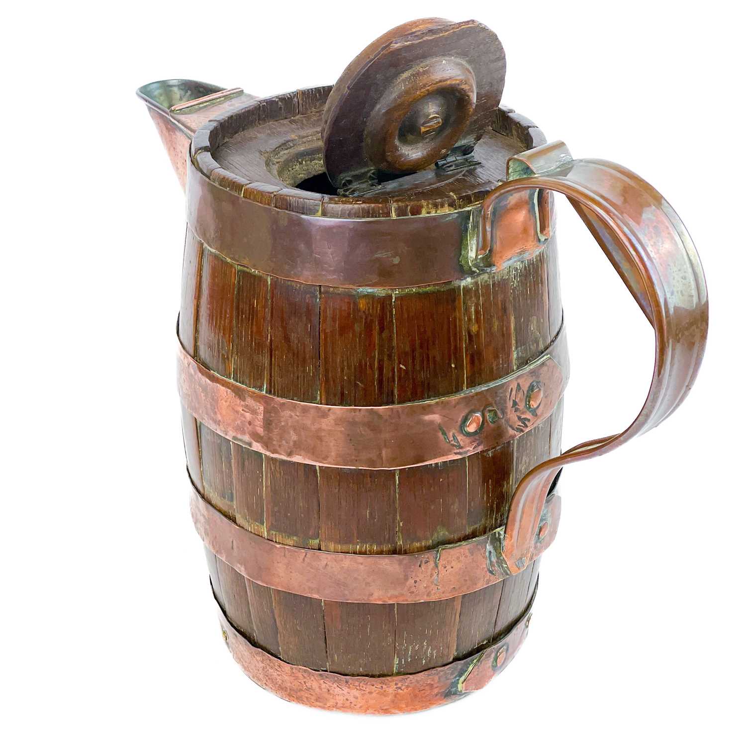 Lot 42 - An unusual 19th coopered oak jug.