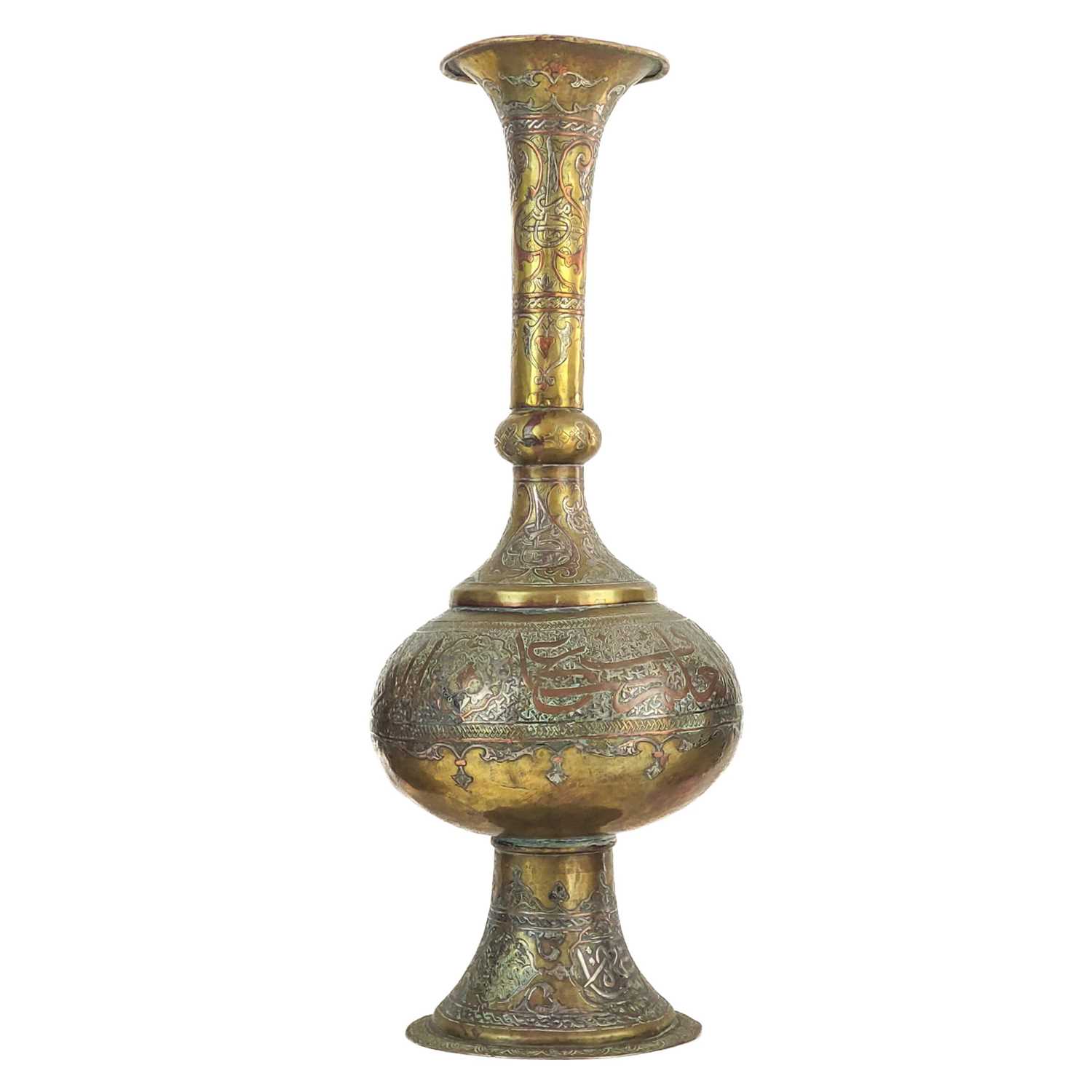 Lot 6 - A Cairoware brass and silver inlaid vase,