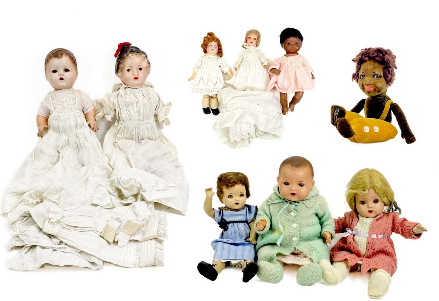 Lot 846 - A Collection of Dolls (x9) in Two Period