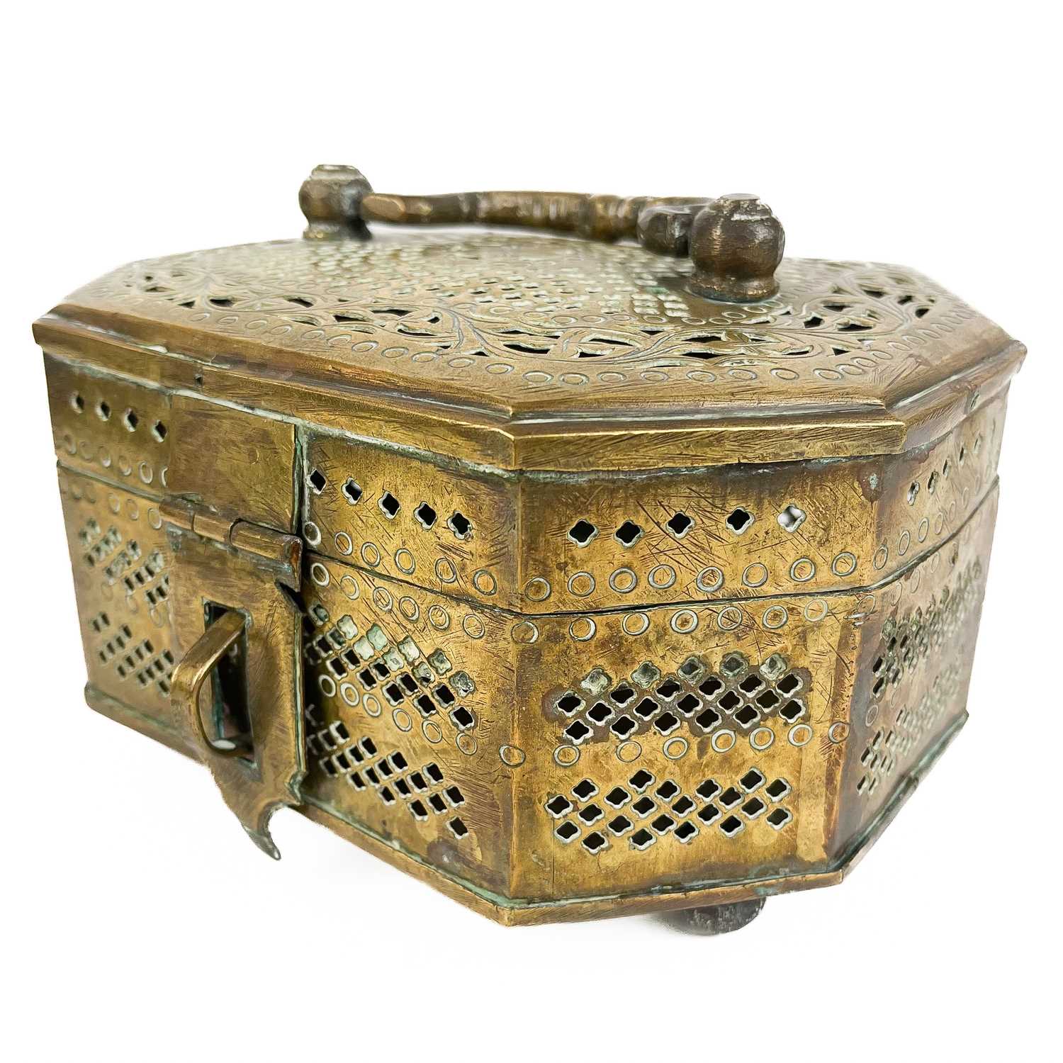 Lot 116 - An Indian pierced brass incense box, circa