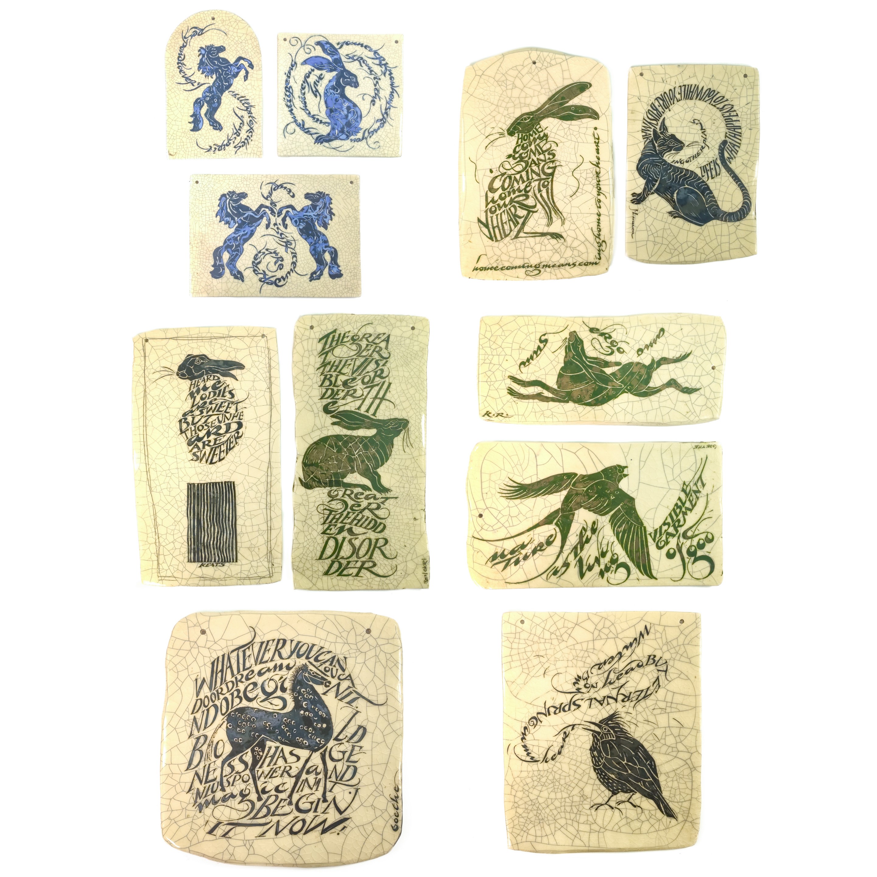 Lot 301 - Eleven ceramic poetry wall plaques by Iris