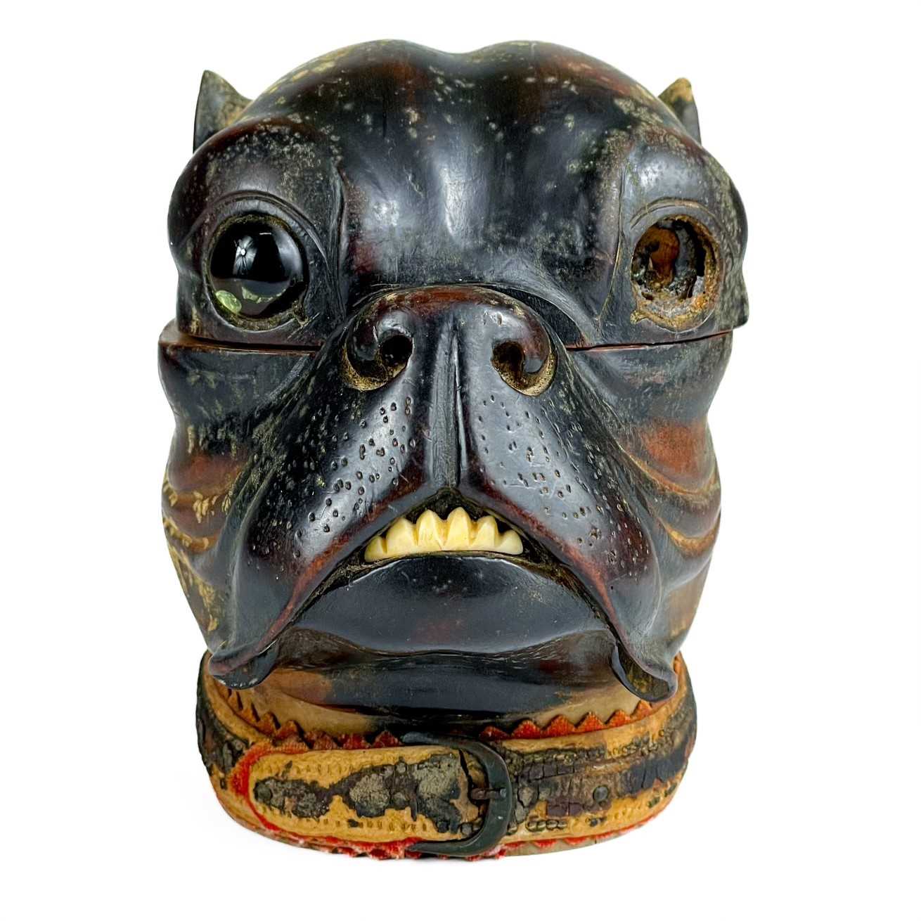 Lot 247 - A Victorian novelty carved walnut Bull Dog