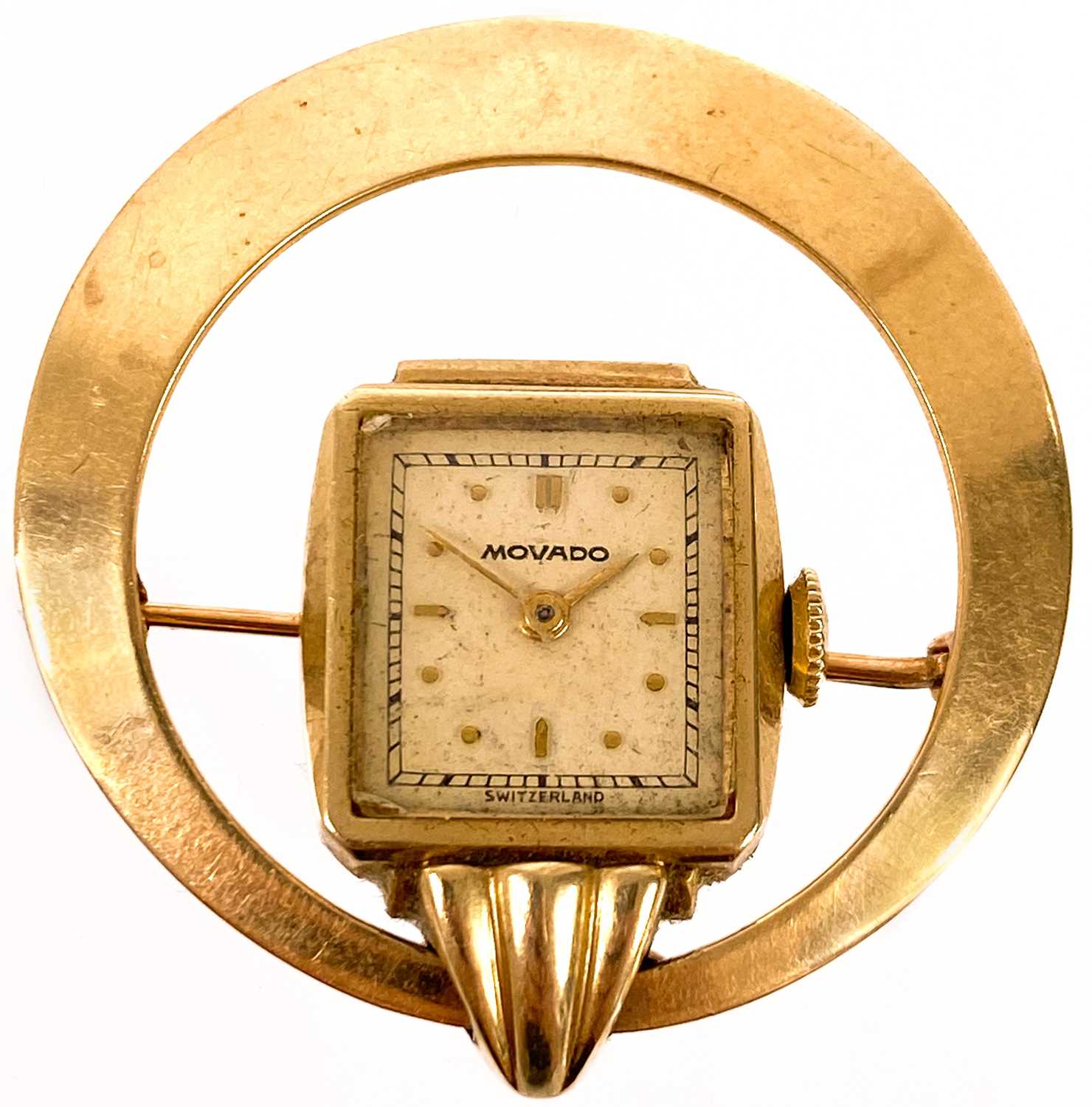 Lot 185 - A Movado 14ct gold-cased nurses brooch watch.