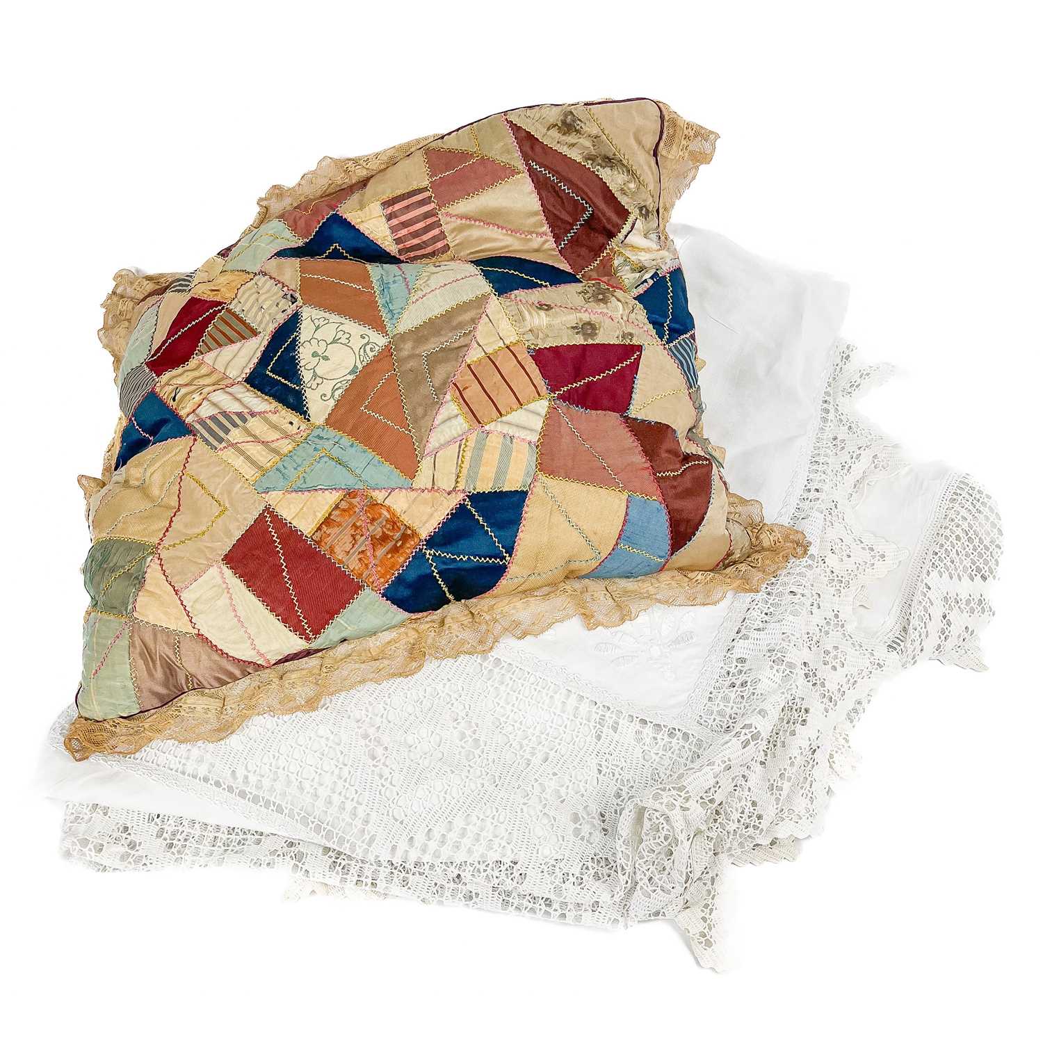 Lot 338 - A Victorian crazed patchwork cushion with