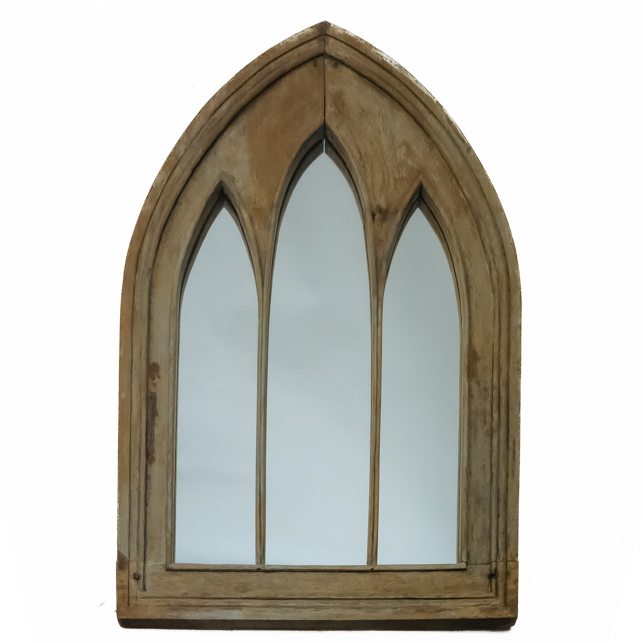 Lot 69 - A sycamore architectural arch triple mirror