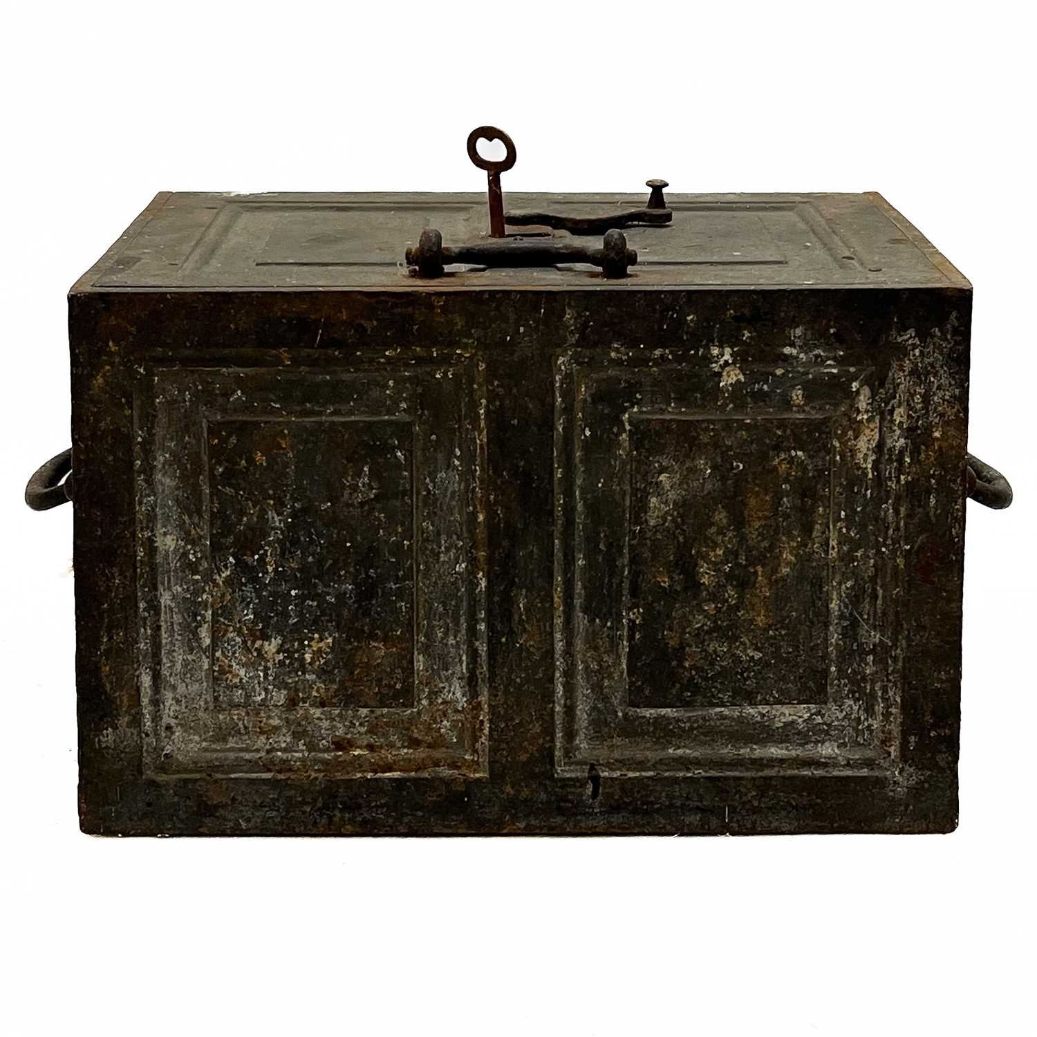 Lot 386 - A late Victorian panelled steel strong box.