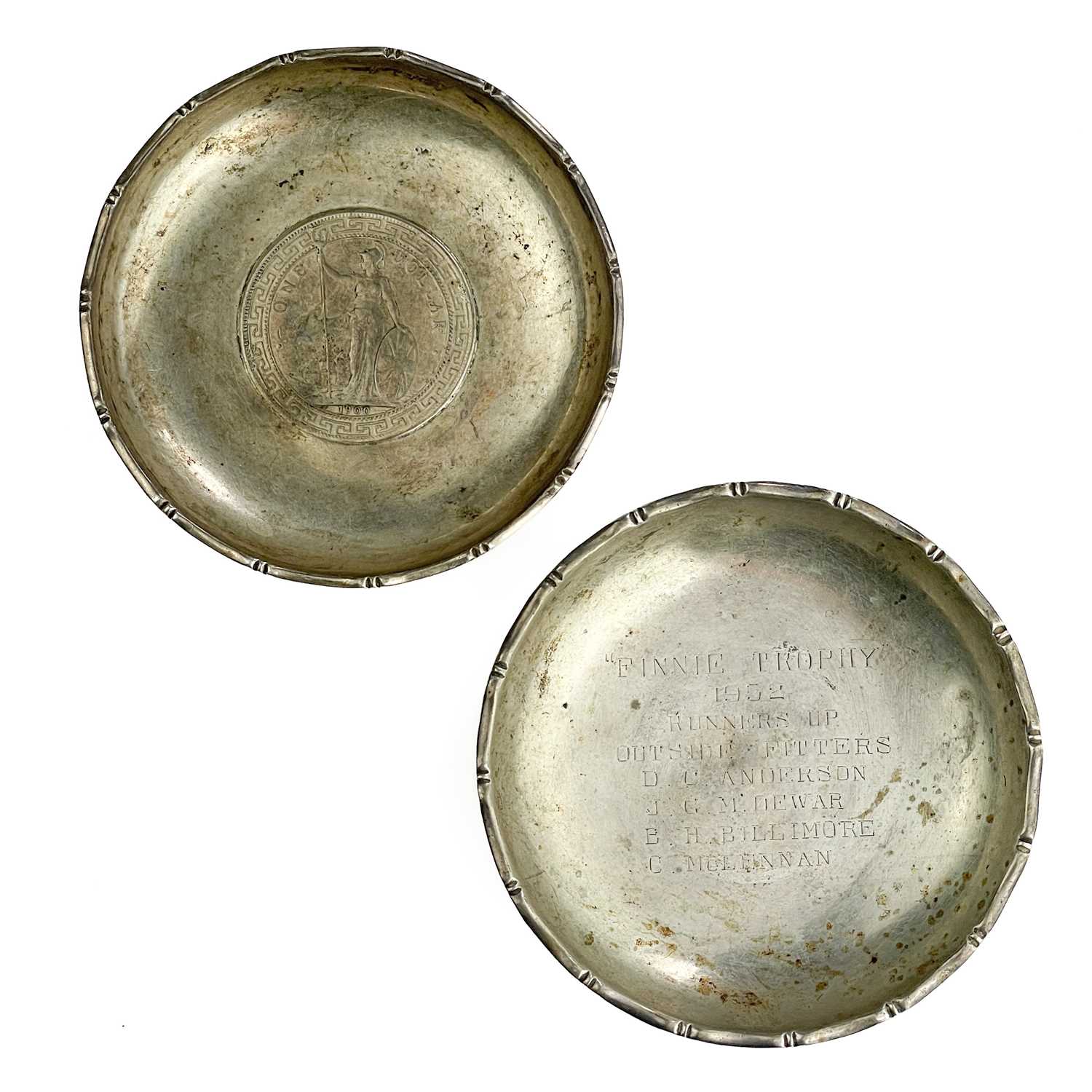 Lot 1074 - Two Chinese silver pin dishes, one set with