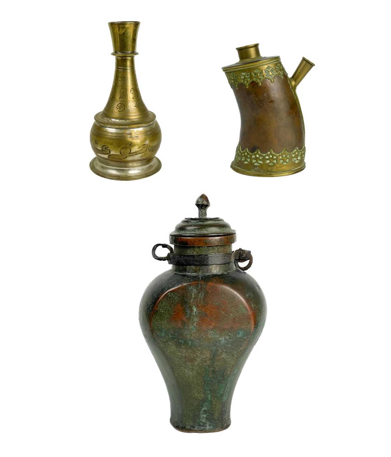 Lot 138 - A Persian copper pilgrim flask and cover,