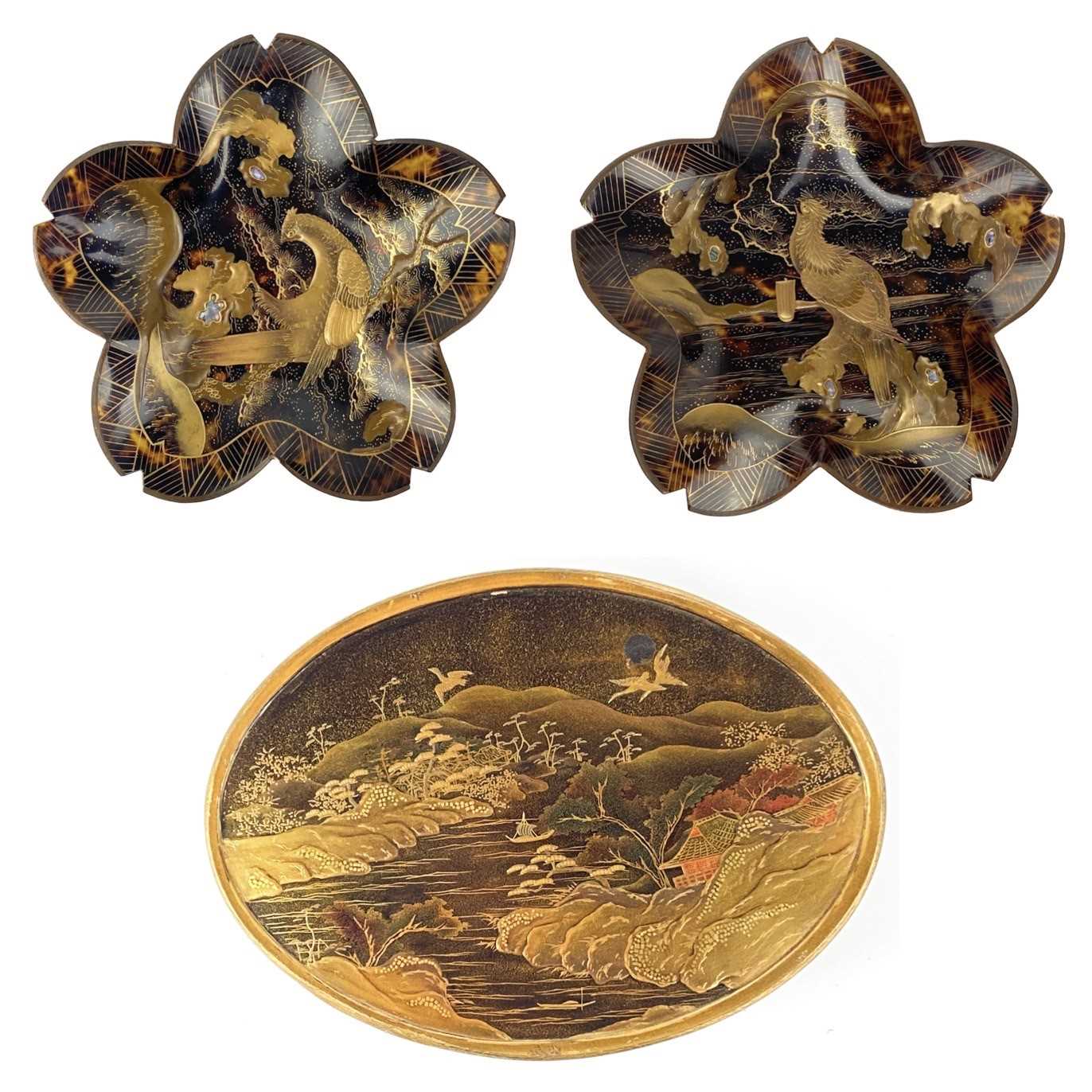 Lot 1406 - A pair of Japanese tortoiseshell gilt