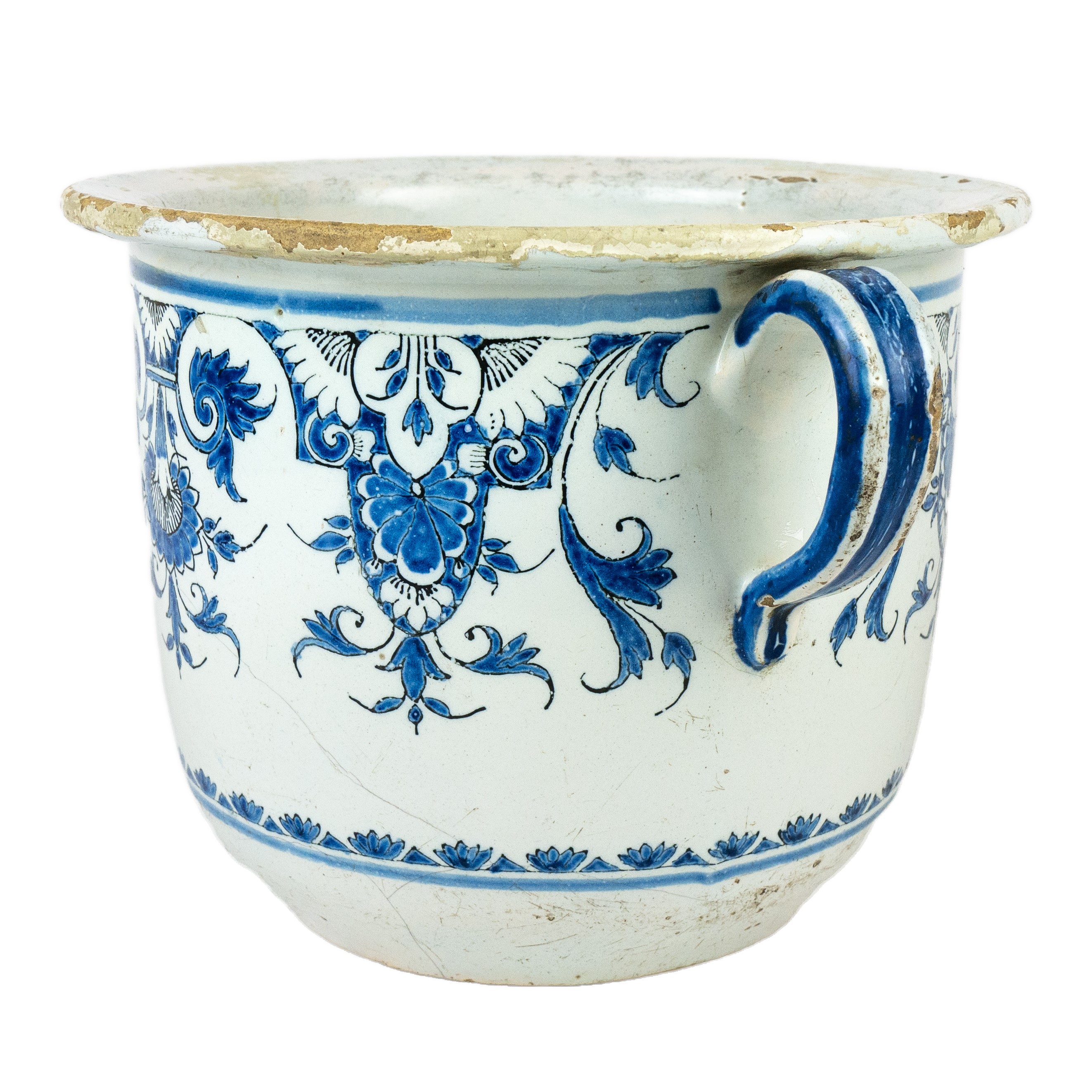 Lot 332 - A French faience twin handled pot.