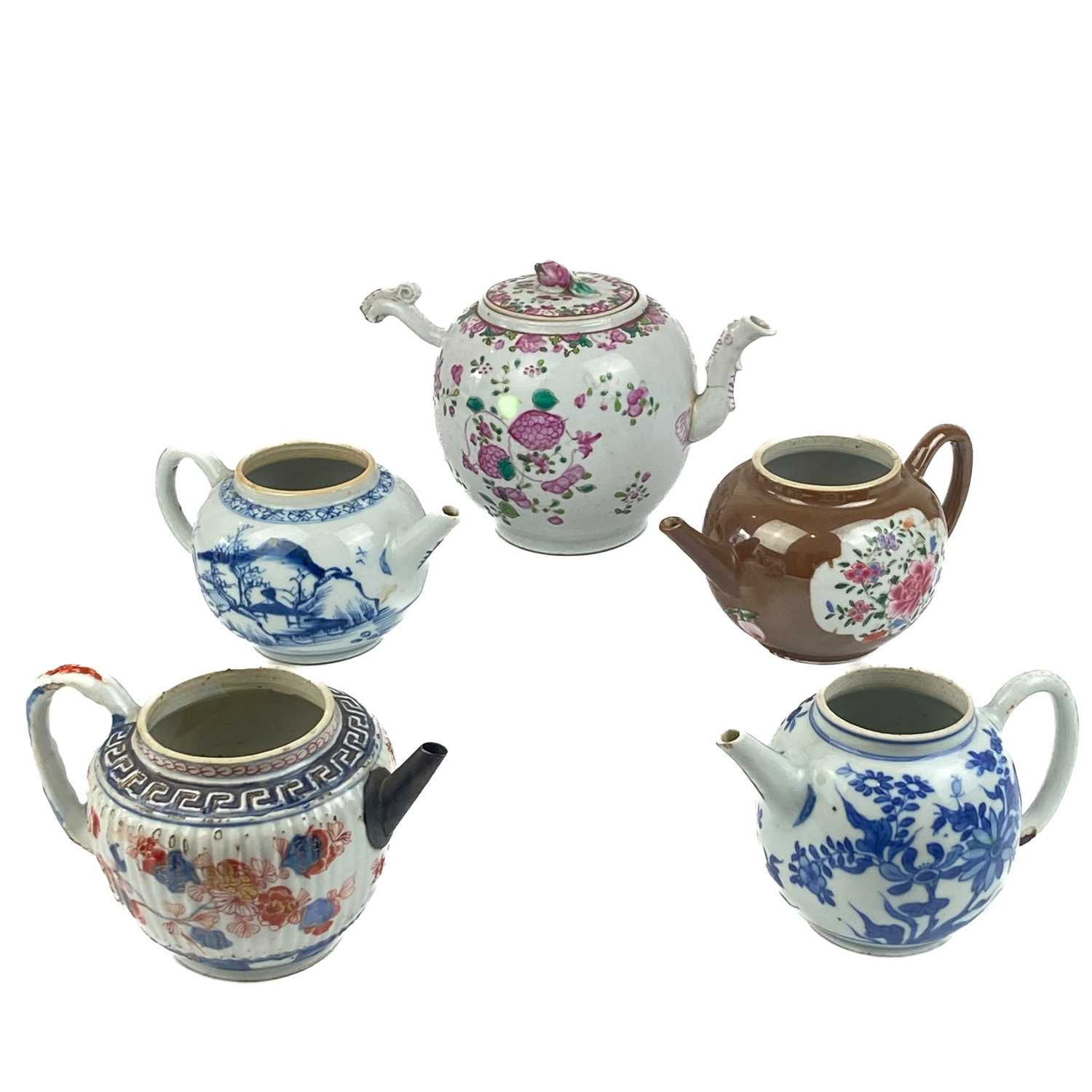 Lot 1344 - Five Chinese porcelain teapots, 18th