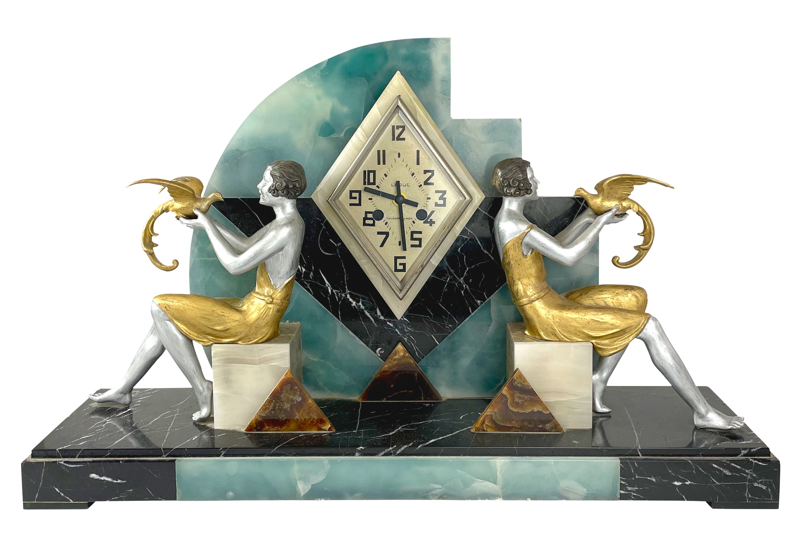 Lot 380 - A French Art Deco onyx and marble clock