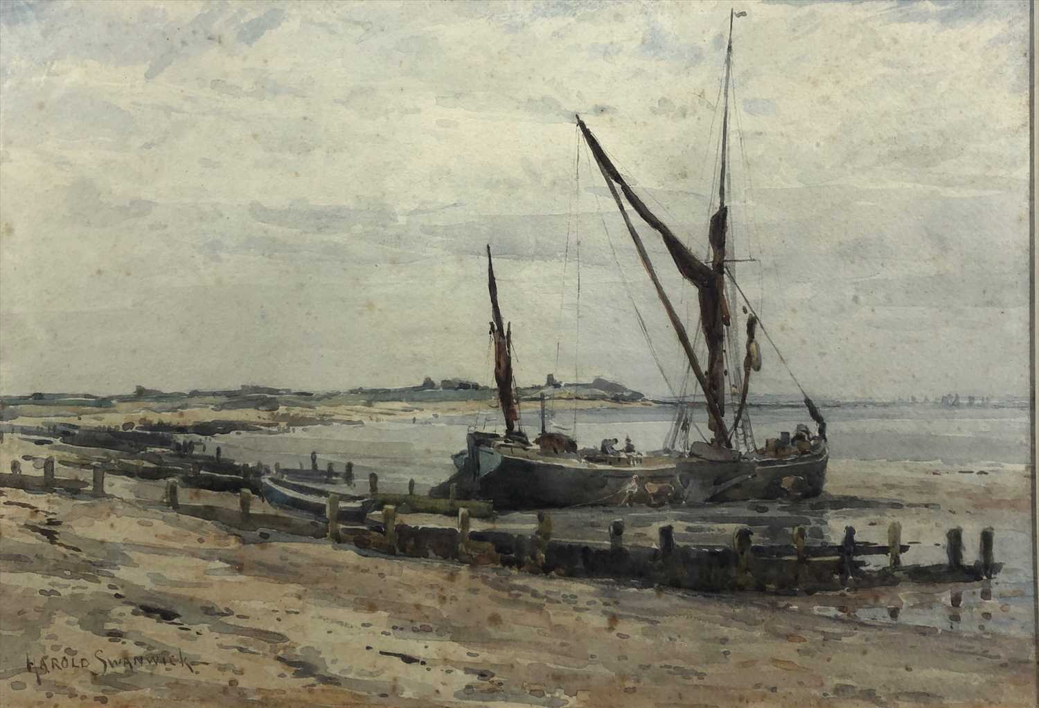 Lot 250 - Harold SWANWICK (1866-1929) A Thames Barge