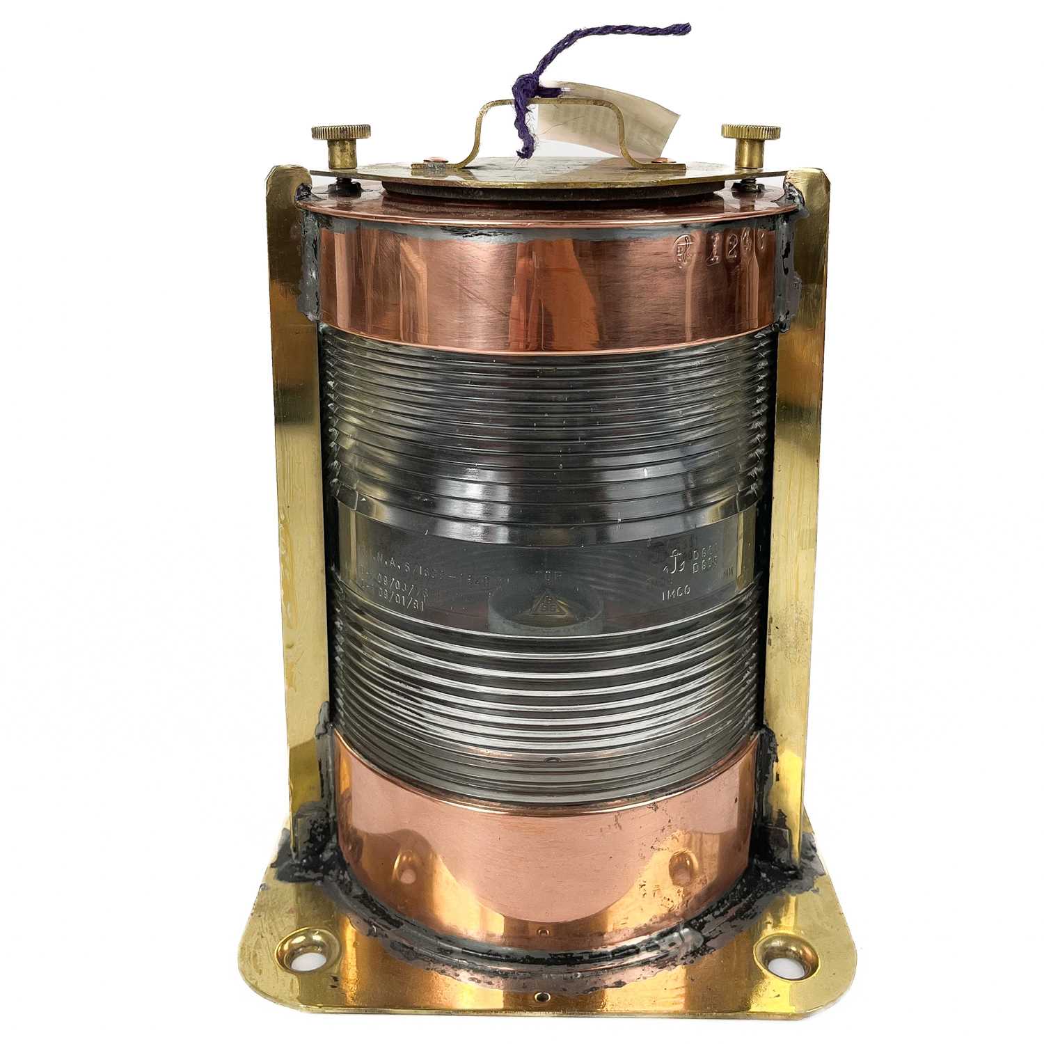 Lot 203 - A copper and brass ship navigation lantern