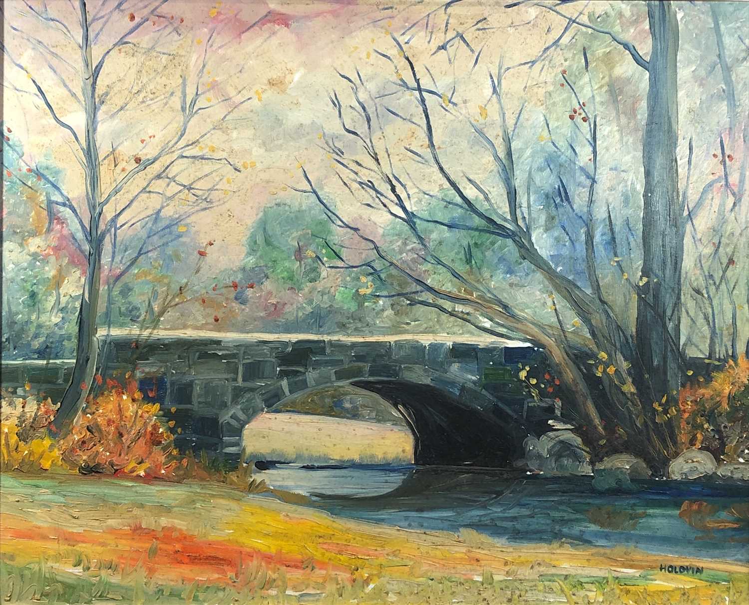 Lot 434 - Jozef HOLOVIN (b.1969) Bridge in Autumn Oil