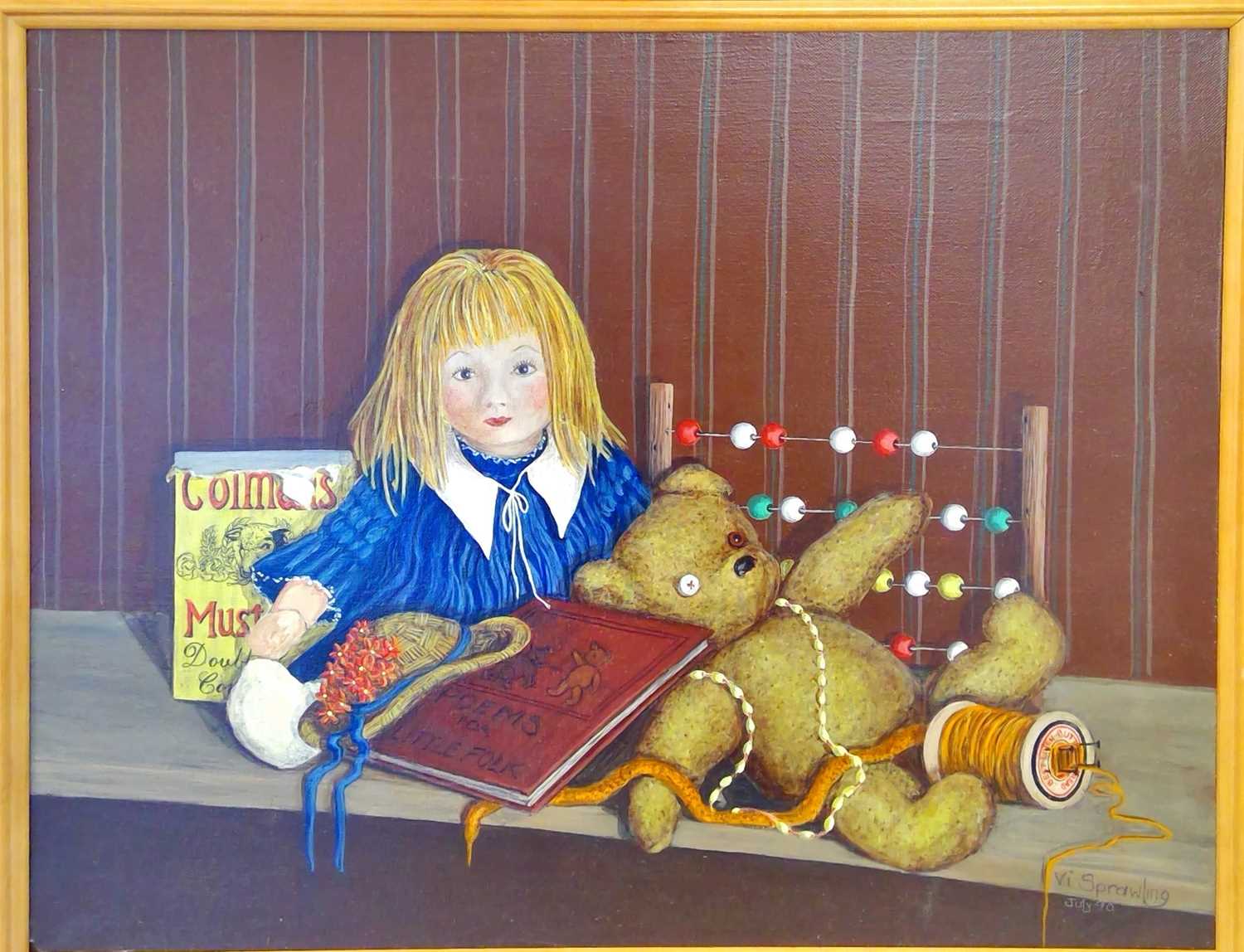 Lot 146 - A 90s still life, 'Ragdoll and teddy bear',