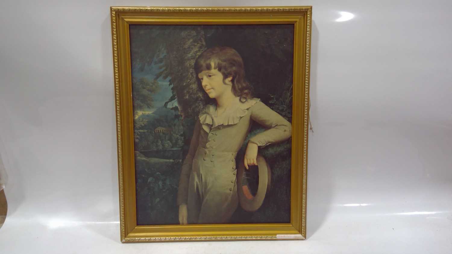 Lot 155 - A print on board of a Regency boy with a hat,