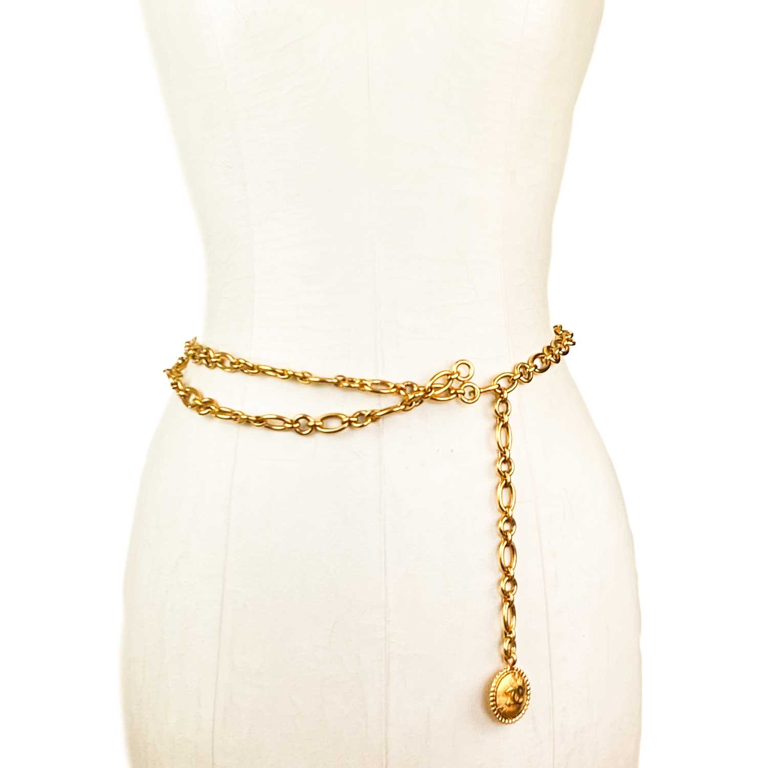 Lot 46 - A Chanel 24ct gold-plated chain belt with CC