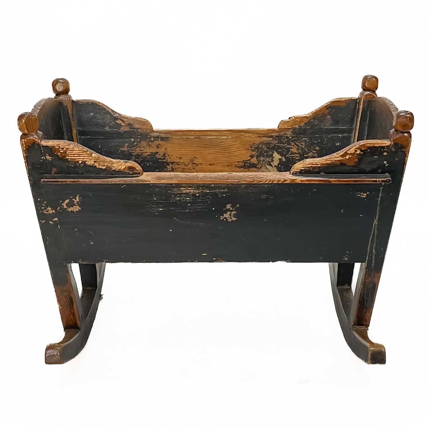 Lot 193 - A continental green painted pine cradle.