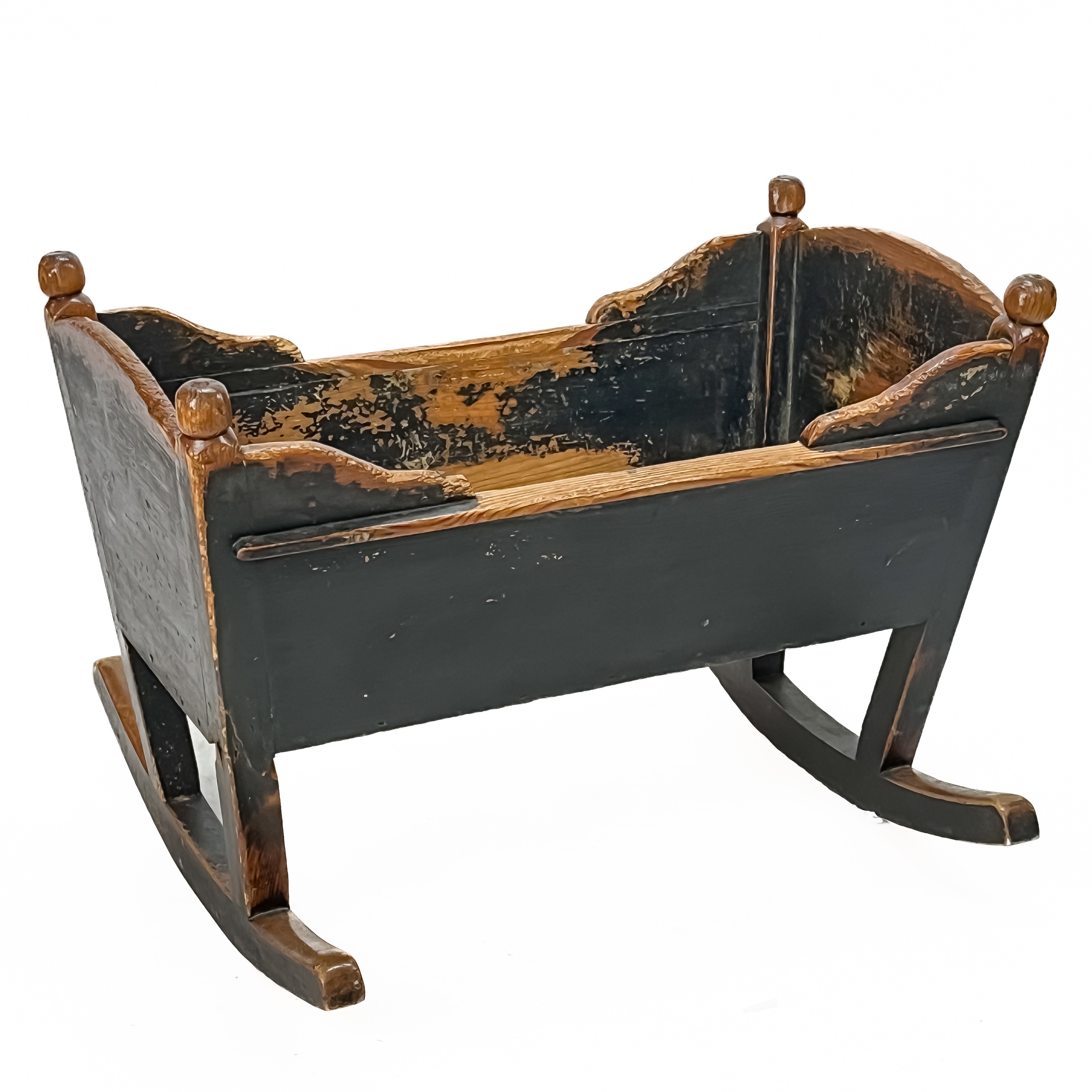 Lot 193 - A continental green painted pine cradle.