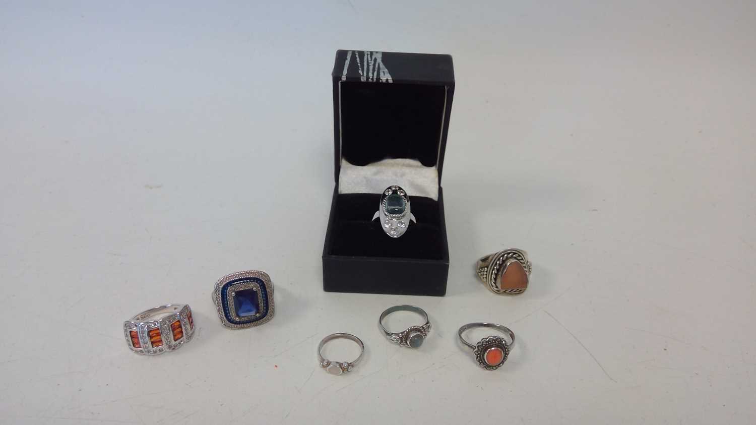 Lot 269 - A collection of silver stone set rings,