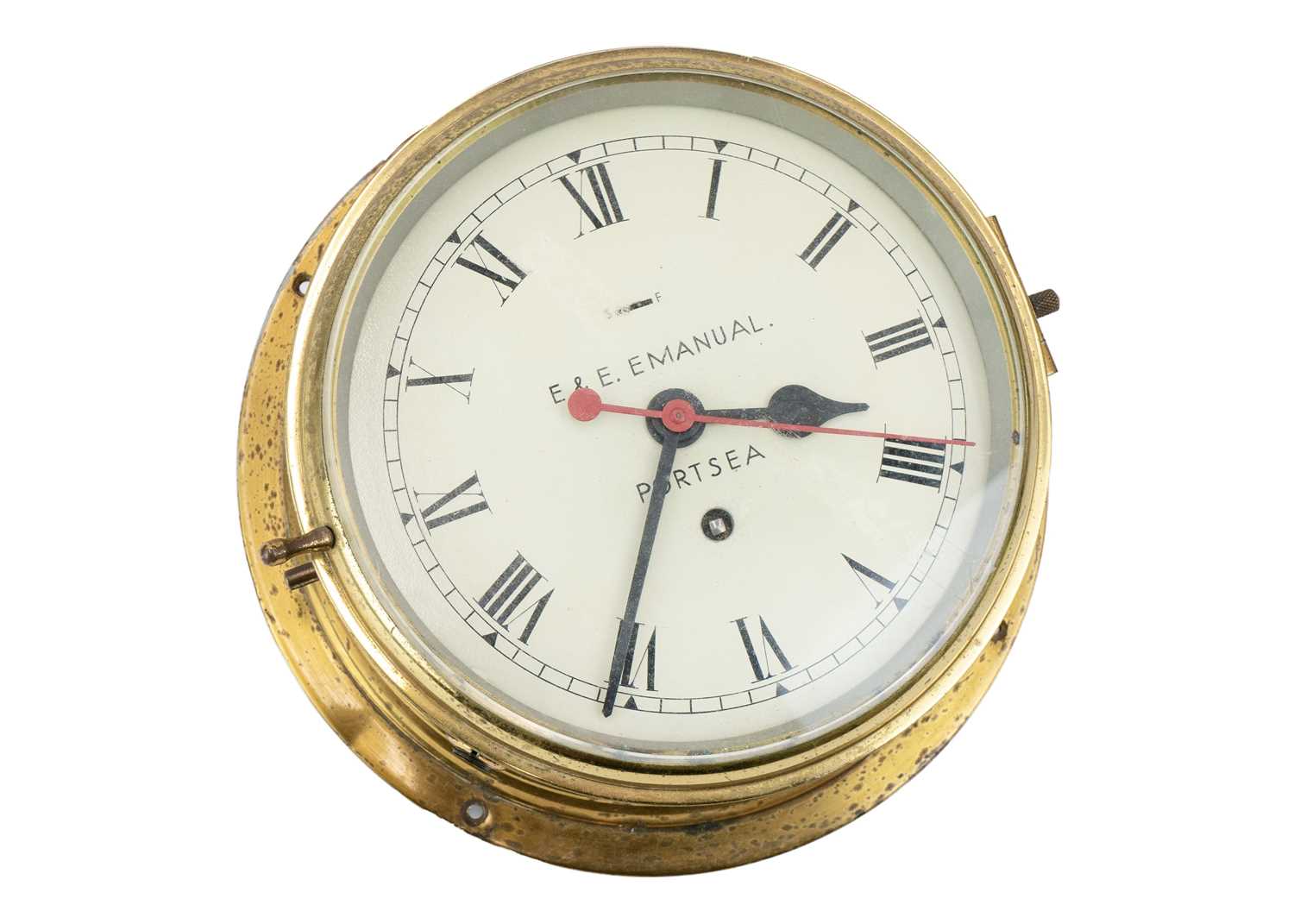 Lot 382 - A brass ship's bulkhead wall clock.