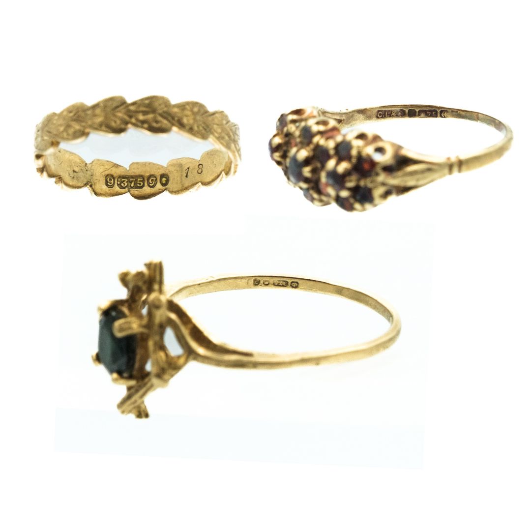 Lot 48 - Three 9ct rings.