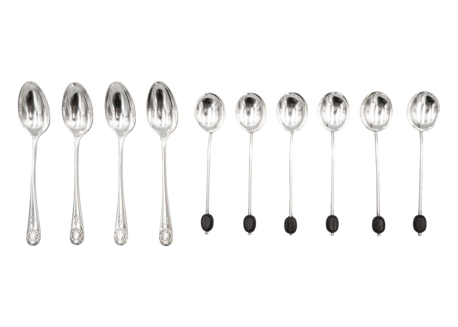 Lot 154 - A silver set of six coffee bean spoons and a