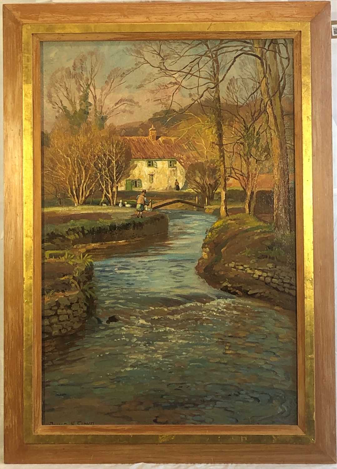 Lot 85 - Donald H. FLOYD Sunlit Winter River Scene Oil