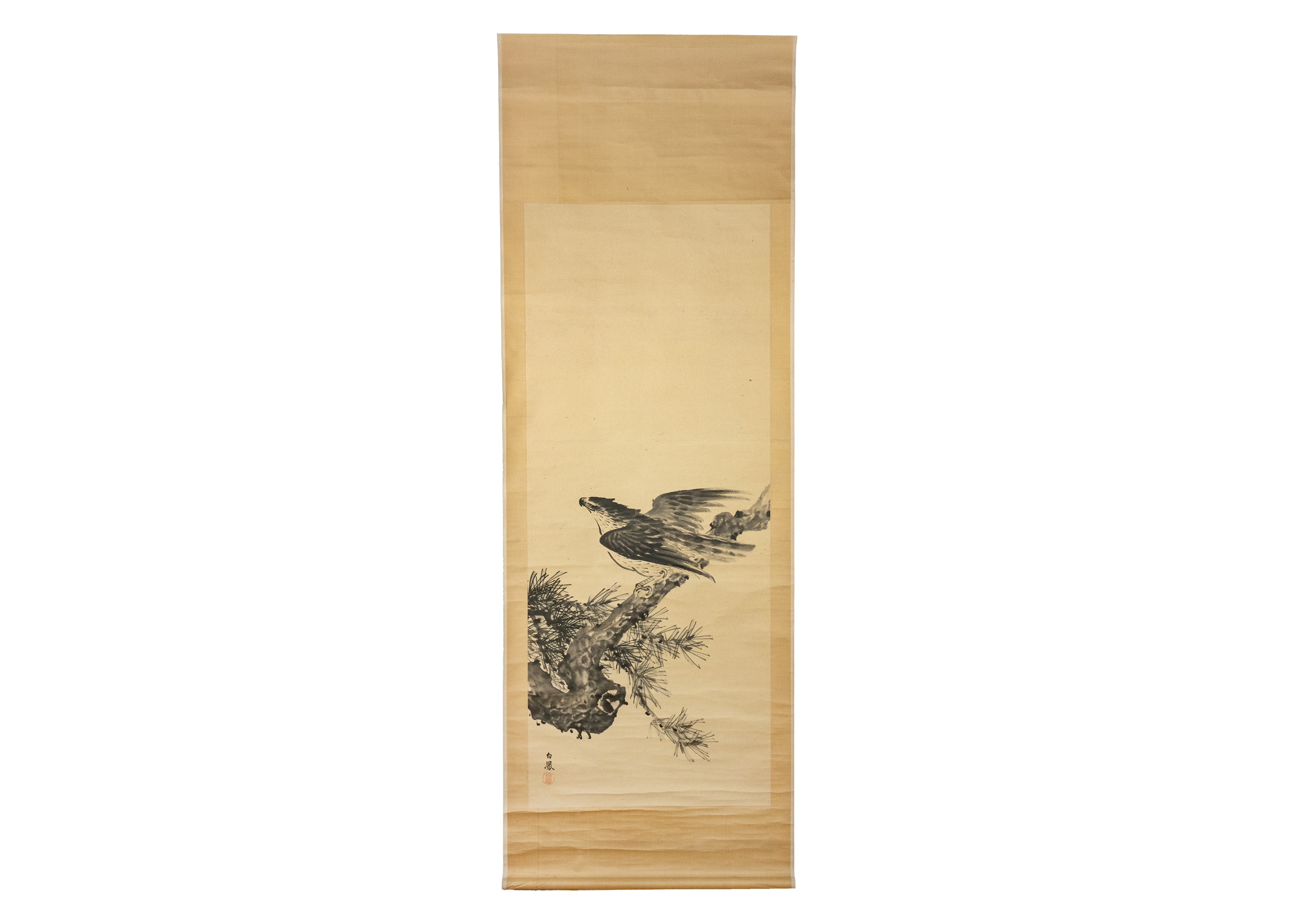 Lot 311 - A Japanese painted scroll depicting a hawk,