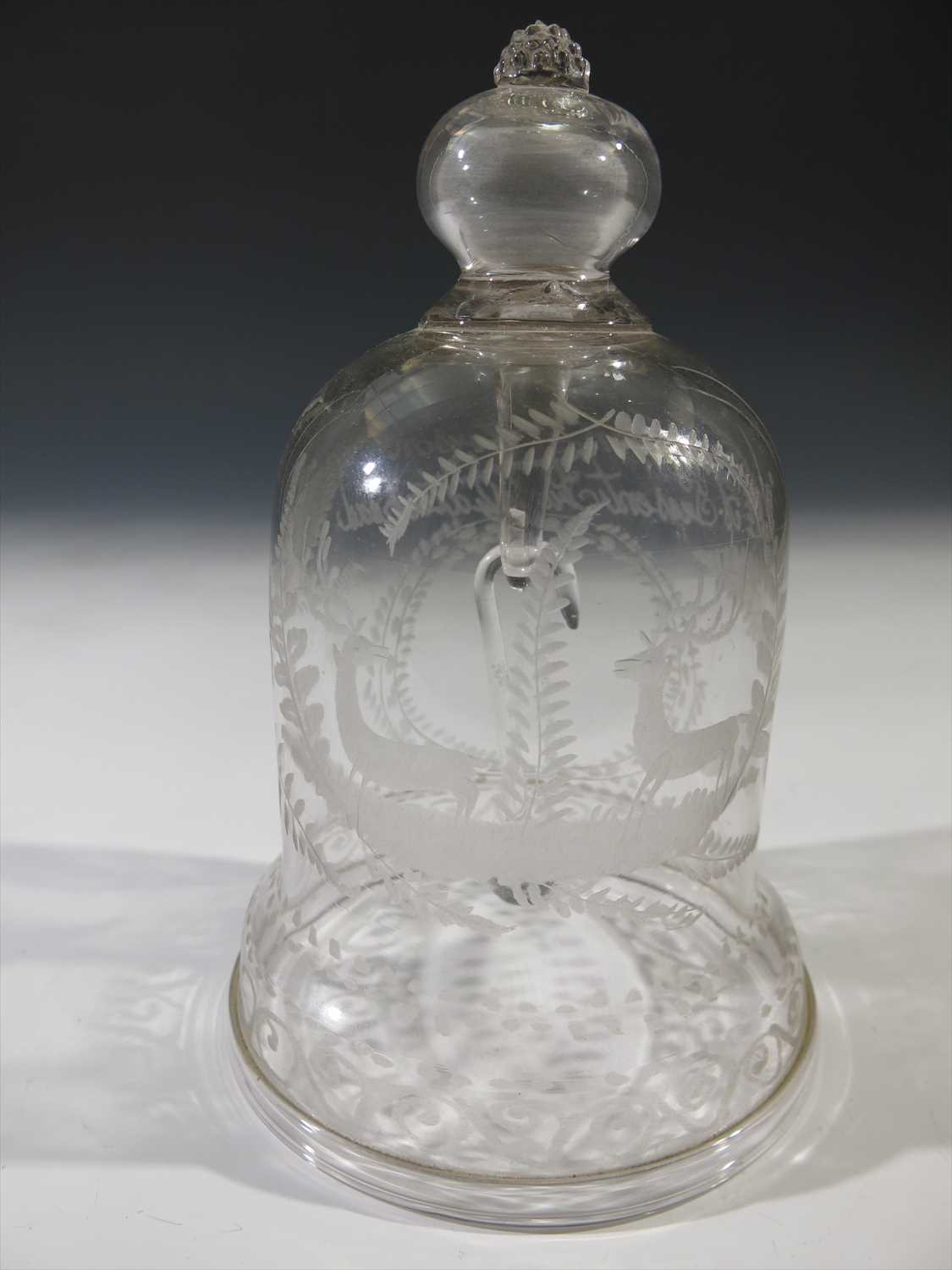 Lot 919 - An 18th century glass bell, inscribed 'John