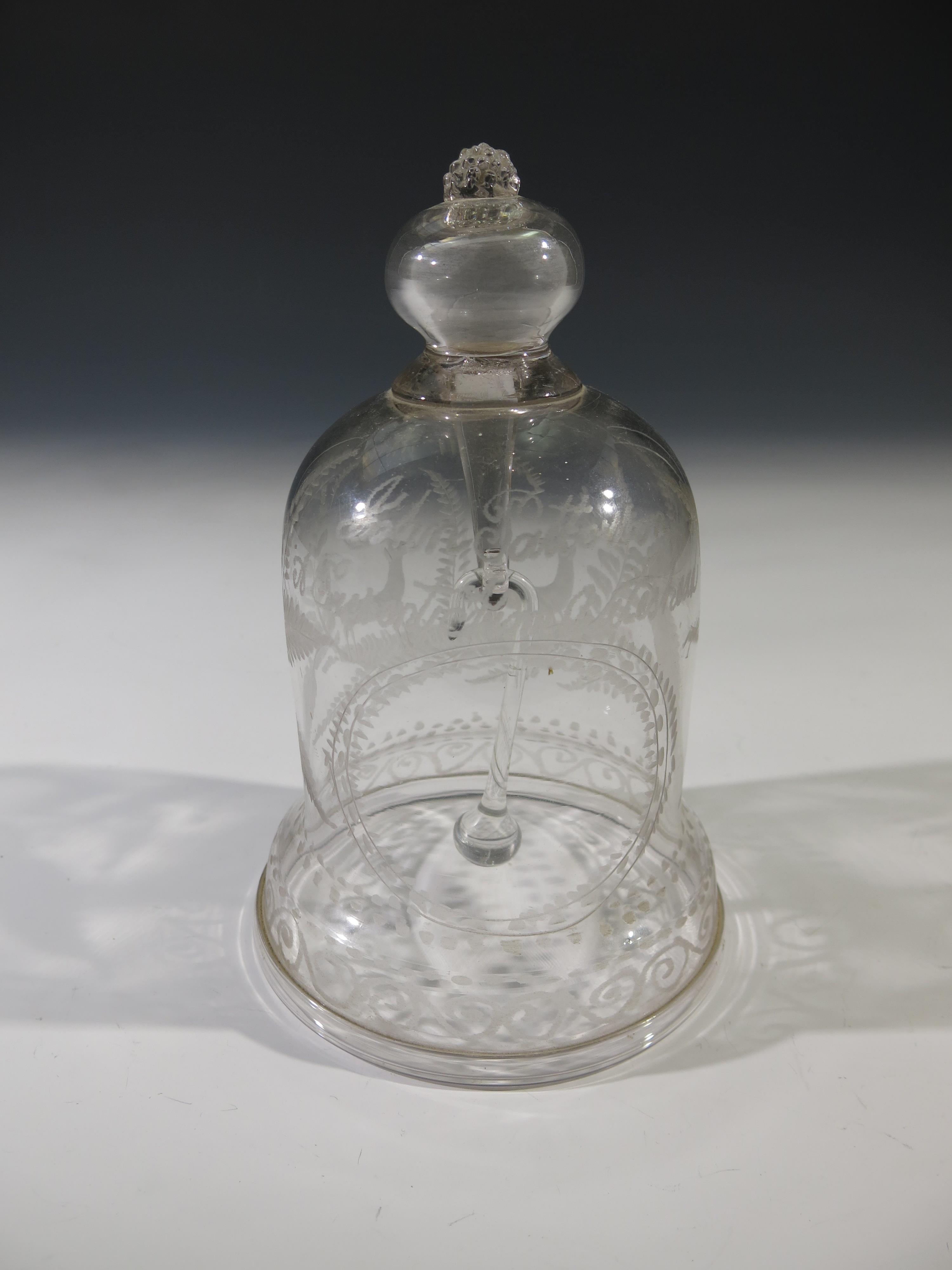 Lot 919 - An 18th century glass bell, inscribed 'John
