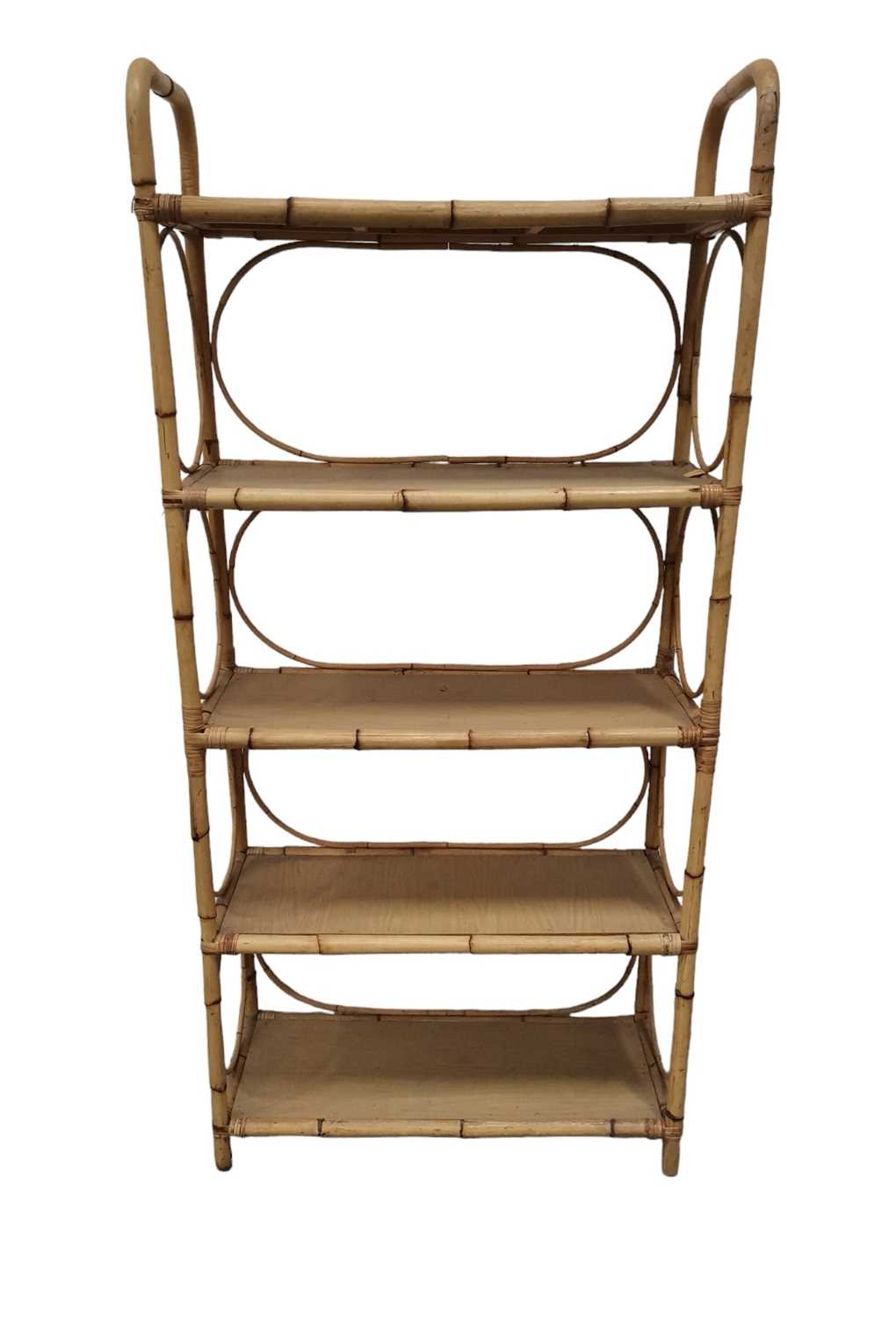 Lot 148 - A cane shelving unit, 183cm tall, 86.5cm