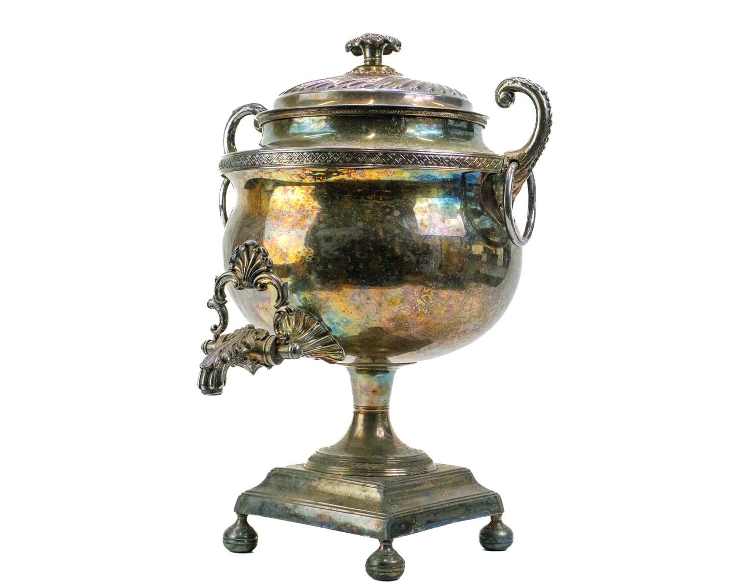 Lot 265 - A twin handled silver plated samovar circa