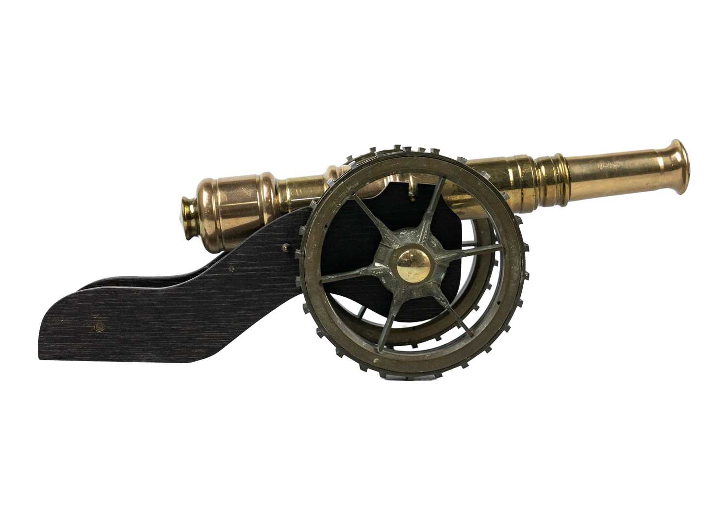 Lot 195 - A brass model field gun cannon.