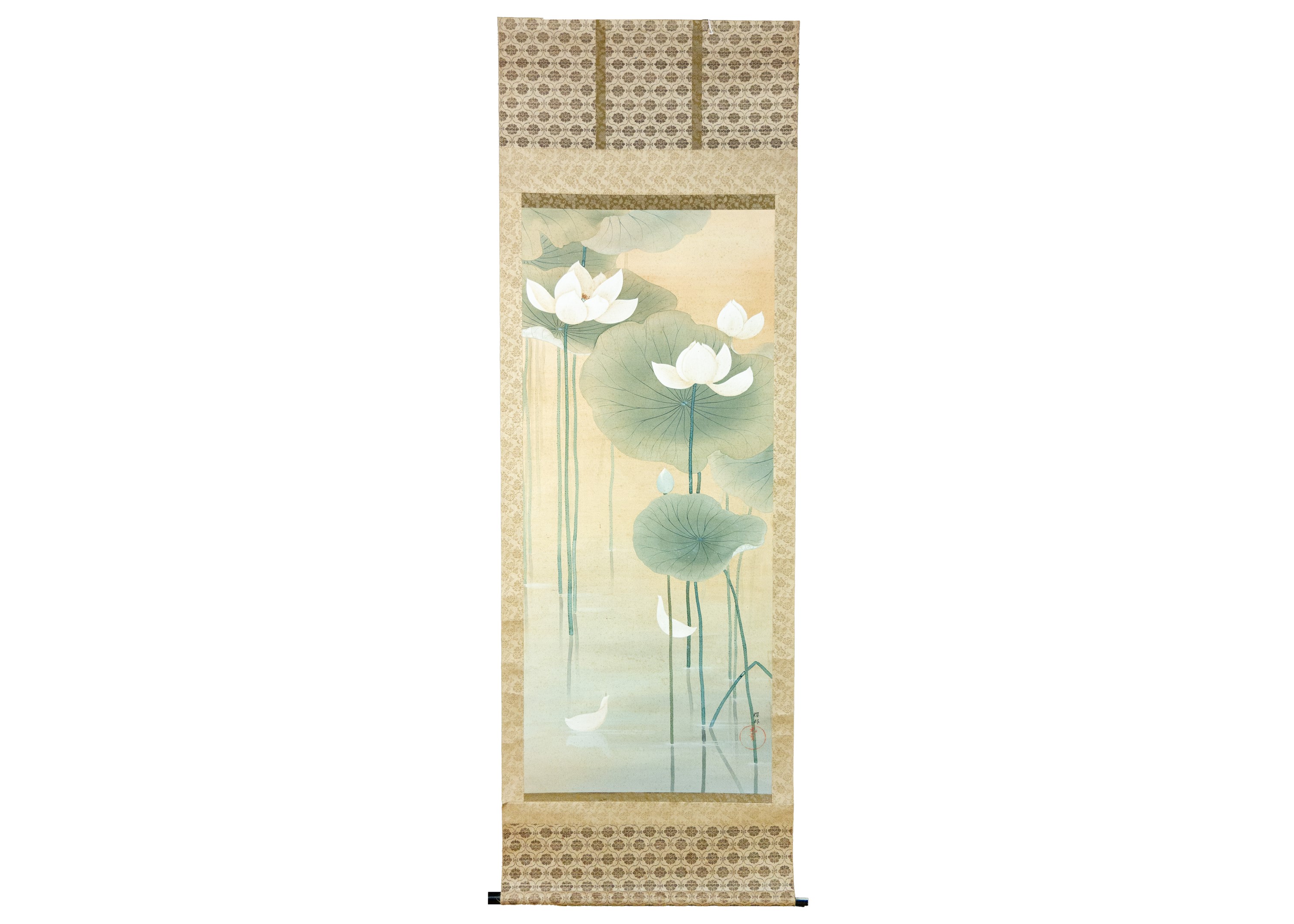 Lot 446 - A Chinese painted scroll depicting lotus