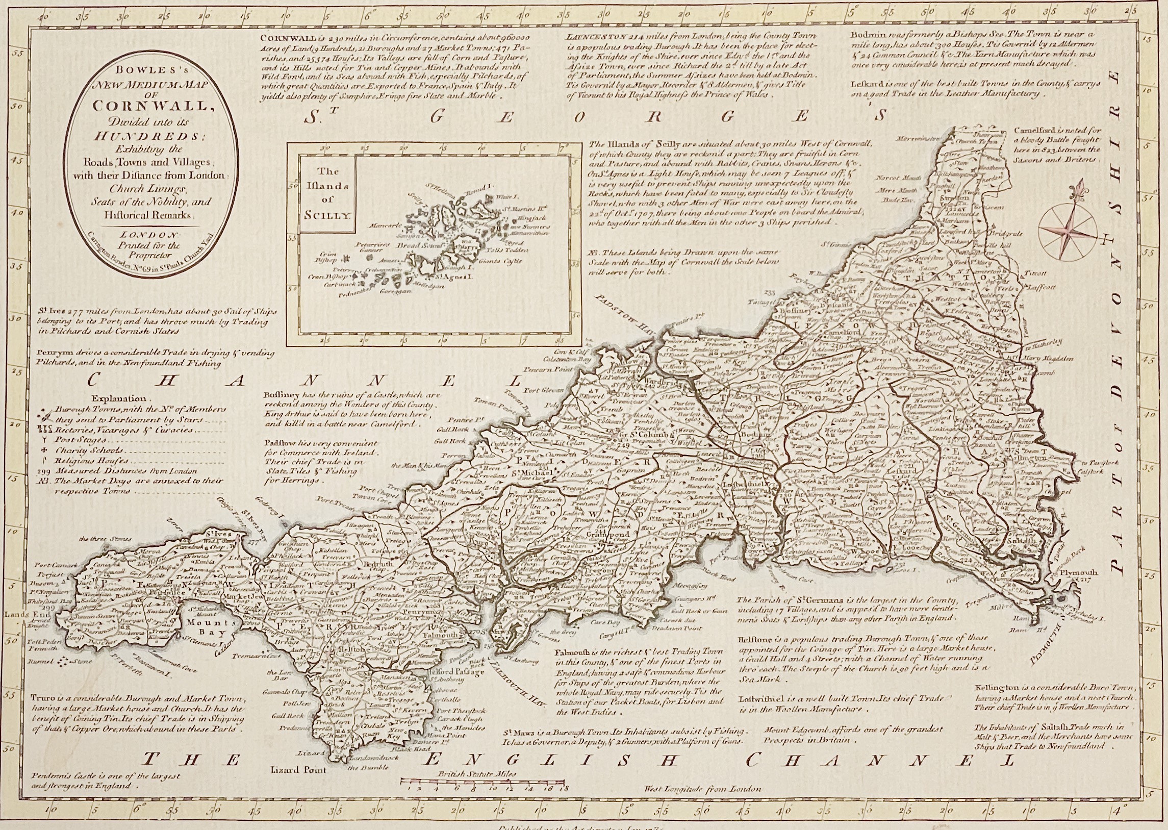 Lot 424 - 'Bowles's New Medium Map of Cornwall,'