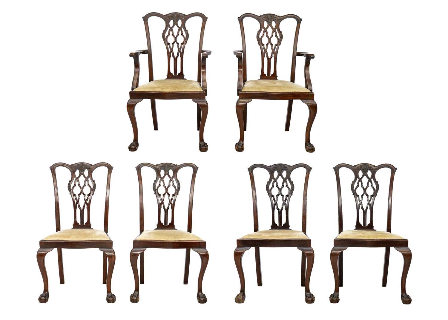 Lot 610 - A set of six Chippendale design mahogany