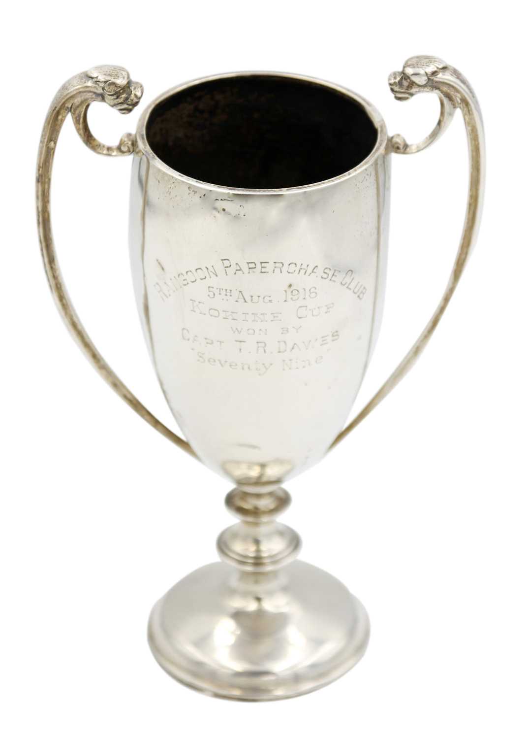 Lot 99 - A silver trophy cup inscribed 'Rangoon