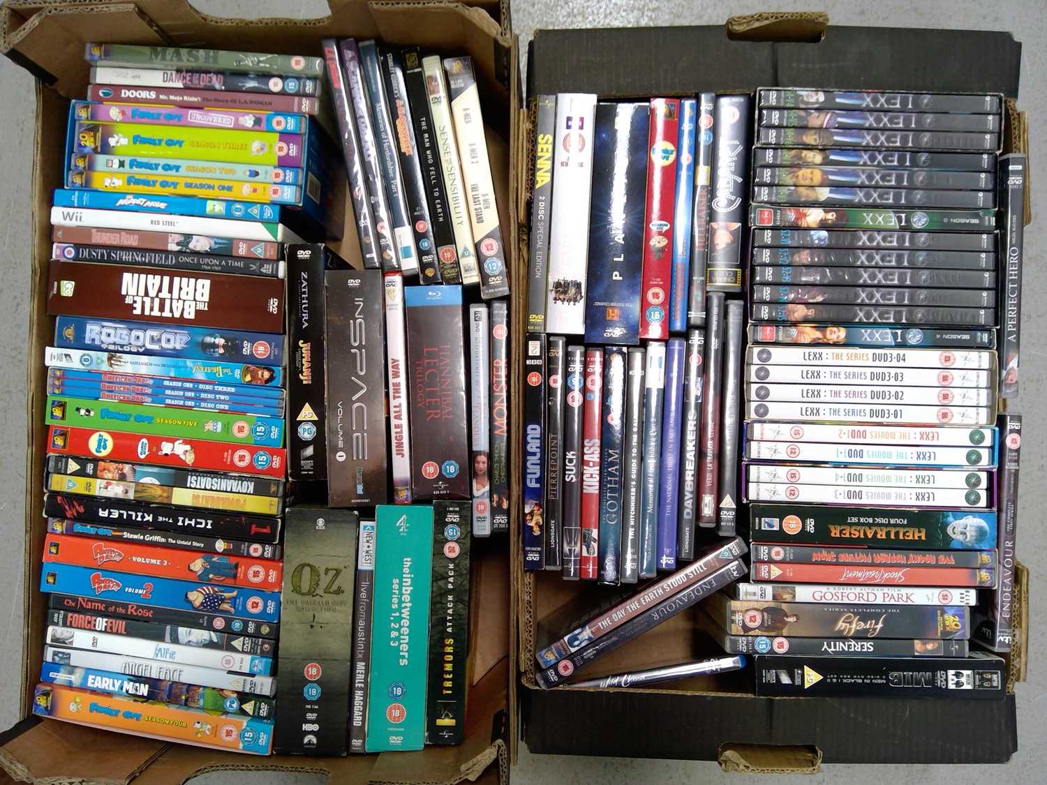 Lot 111 - Two Boxes of DVDs including Boxed Sets. Over